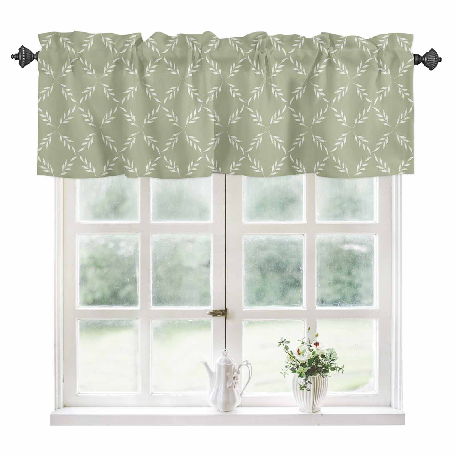 Sage Green Kitchen Valances for Windows 54x18 Inch Kitchen Curtains ...