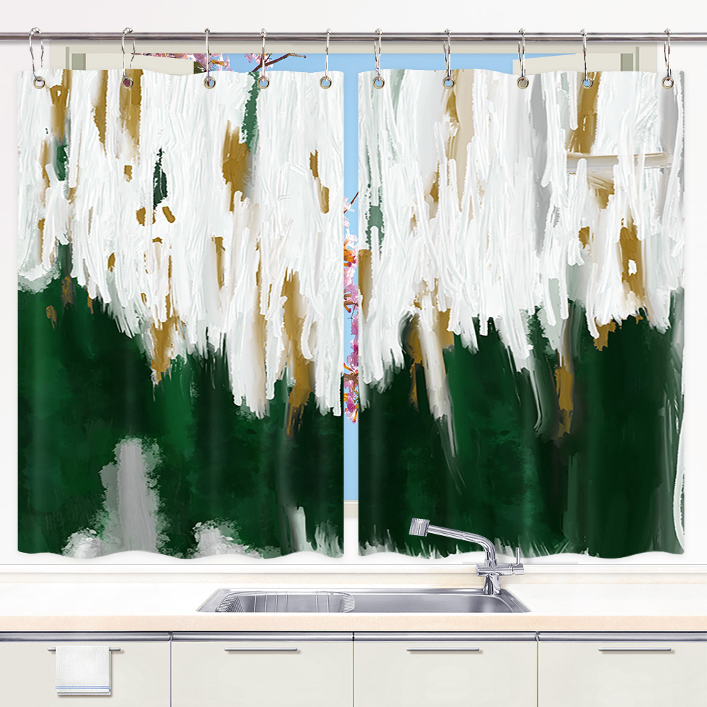 Sage Green Kitchen Window Curtains, Modern Abstract Mid Century Window ...