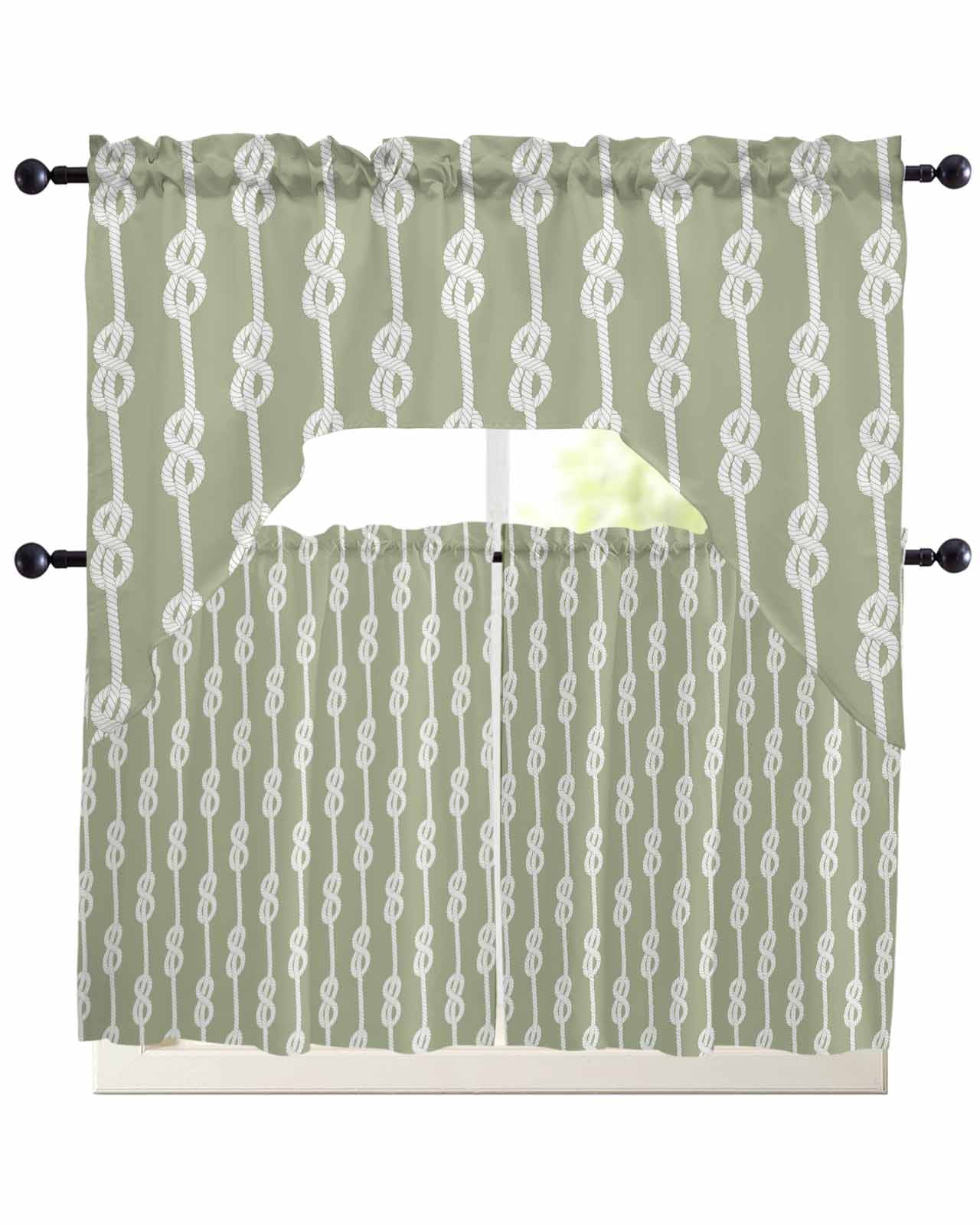 Sage Green Knot Kitchen Curtains Sets 36 Inch Length with Valance ...