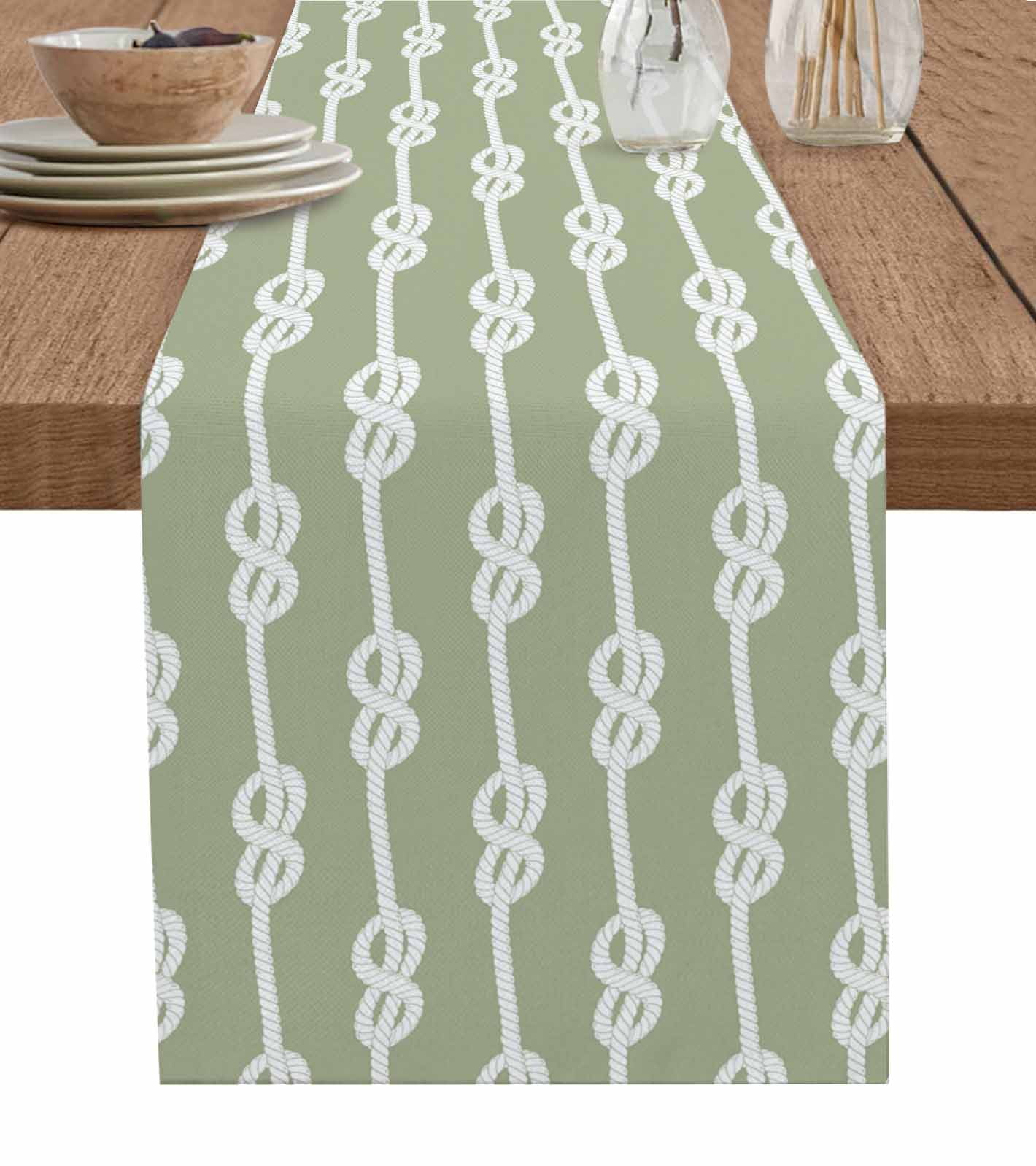 Sage Green Knot Table Runner 70 Inches, Nautical Striped Monochrome ...