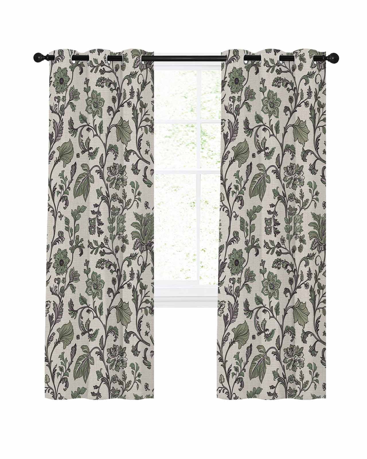 Sage Green Leaf Blackout Curtains, Light Blocking Print Window Curtains ...