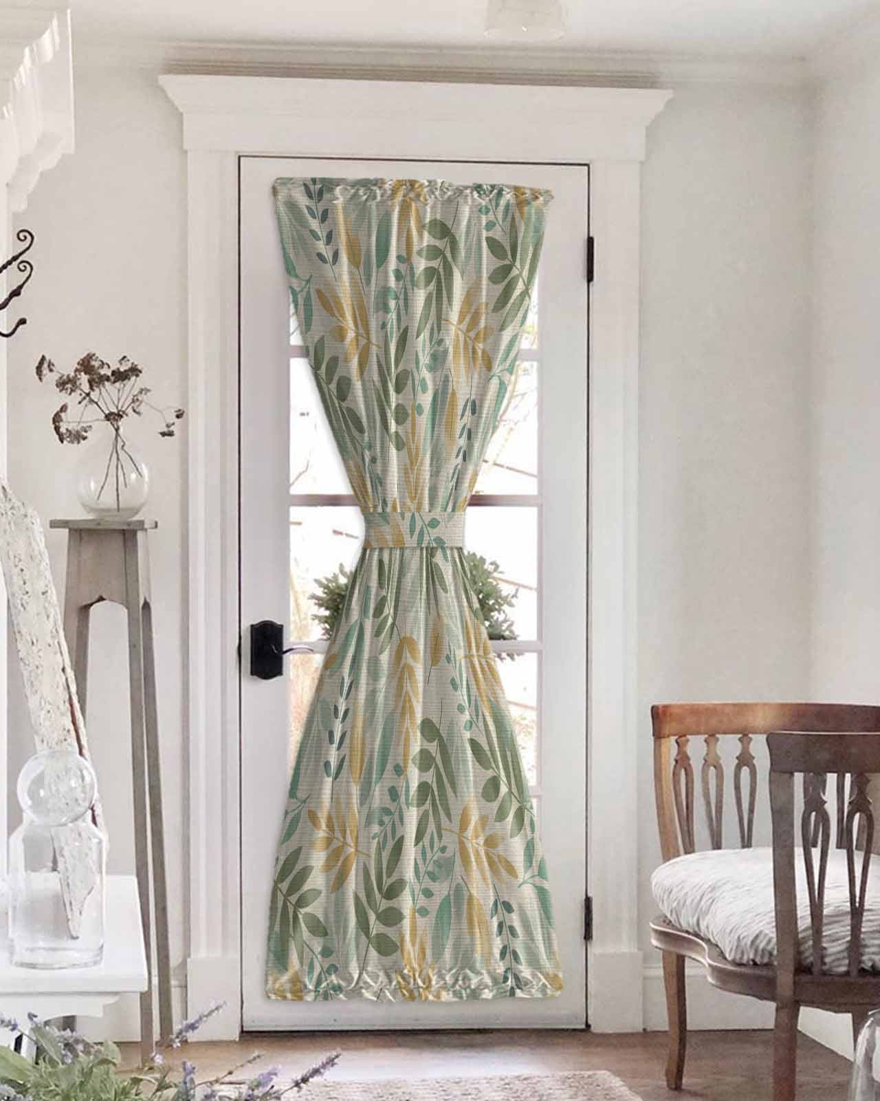 Sage Green Leaf Blackout Door Curtains for French, Glass,Front, Back ...