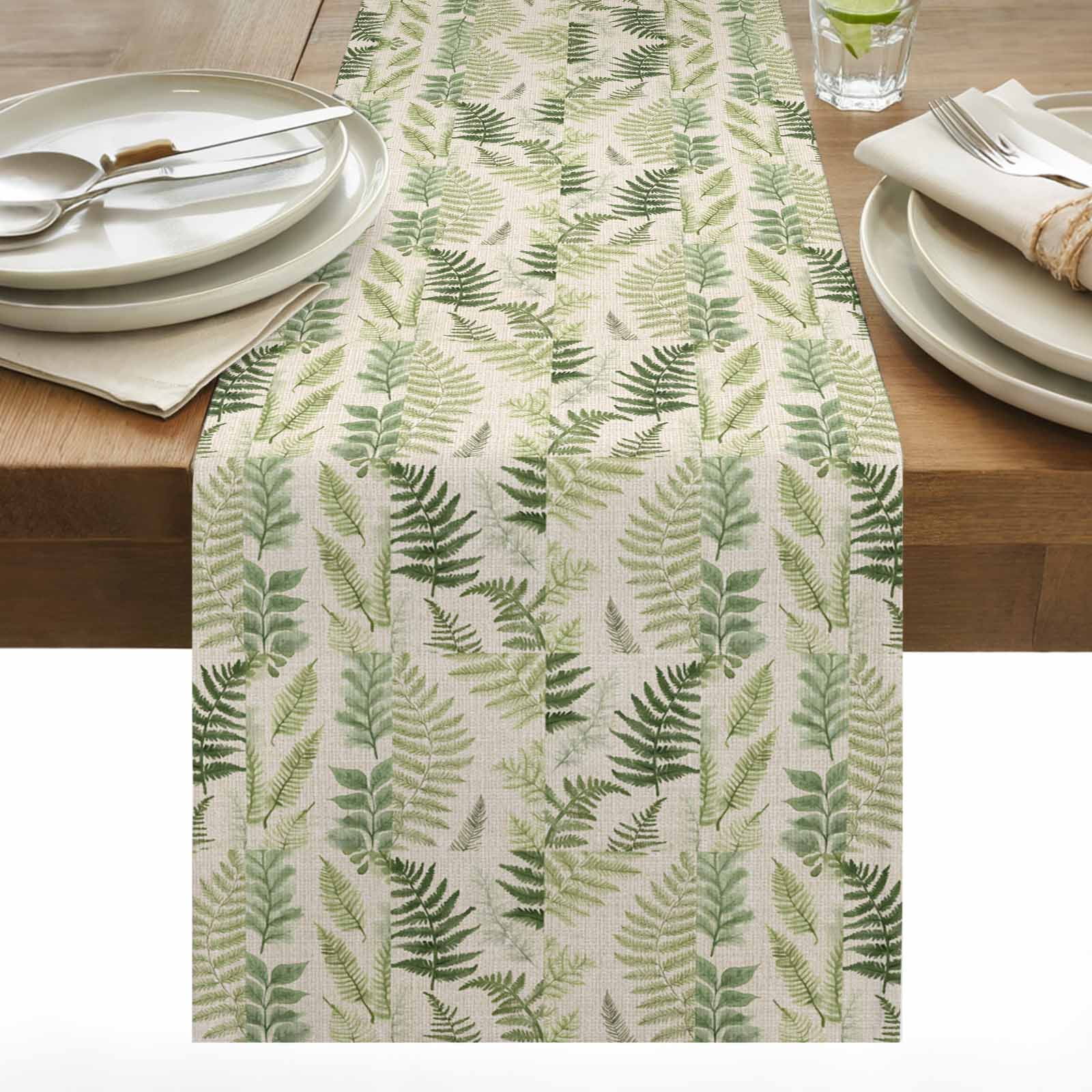 Sage Green Leaf Cotton Linen Table Runner Spring Watercolor Green ...