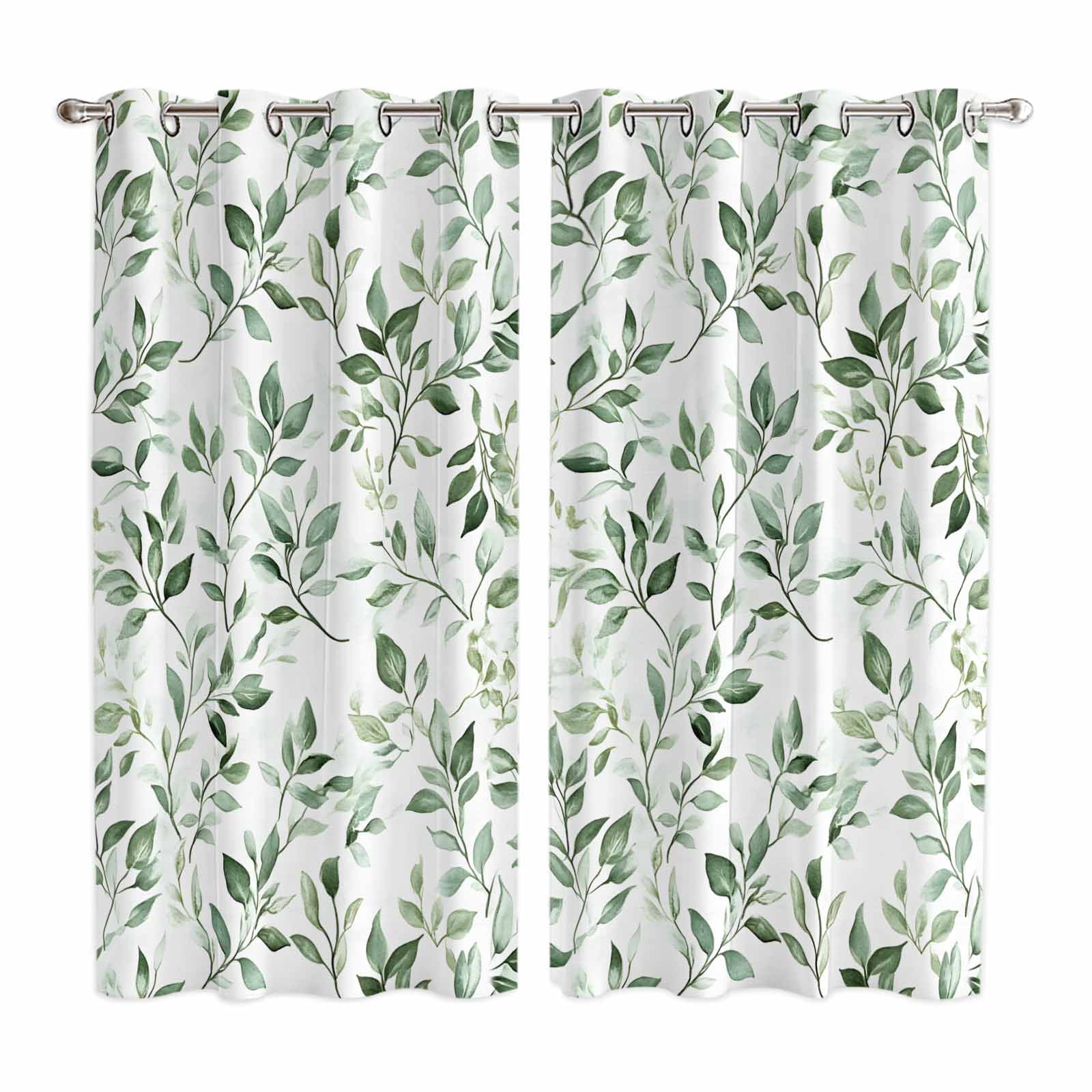 Sage Green Leaf Kitchen Curtains 63 Inch Length, Country Eucalyptus ...