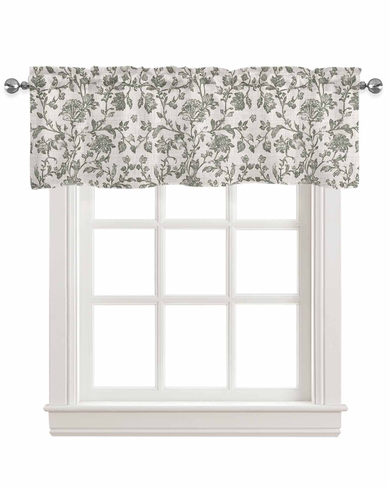 Sage Green Leaf Kitchen Valances for Windows Farmhouse Linen Window ...