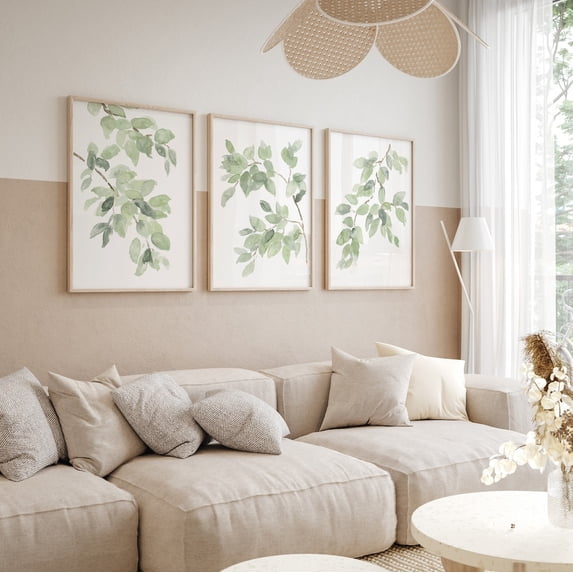 Sage Green Leaf Minimal Botanical Modern Farmhouse Drawing Wall Art ...