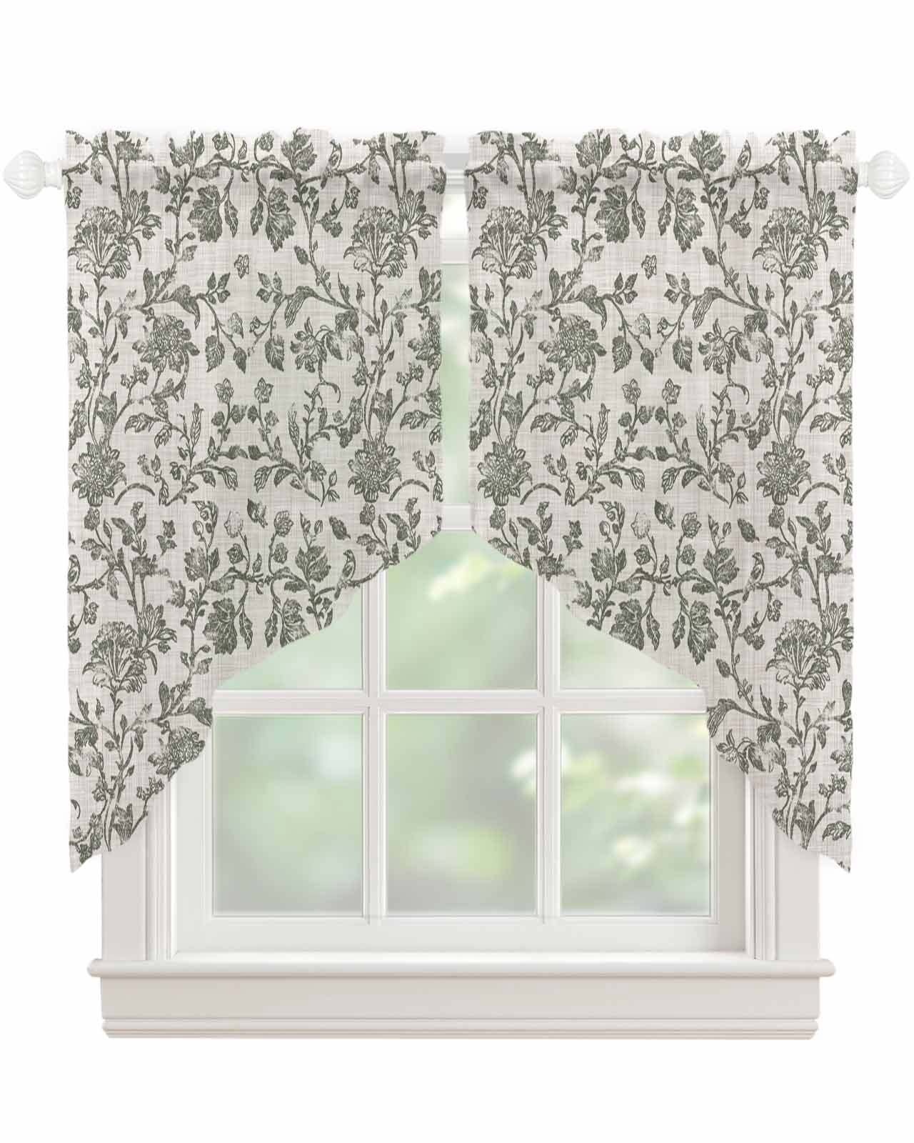 Sage Green Leaf Swag Valances for Windows, Retro Farmhouse Plant Floral ...