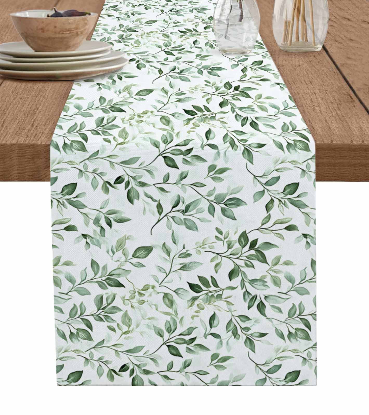 Sage Green Leaf Table Runner 72 Inches, Country Eucalyptus Nature Plant ...