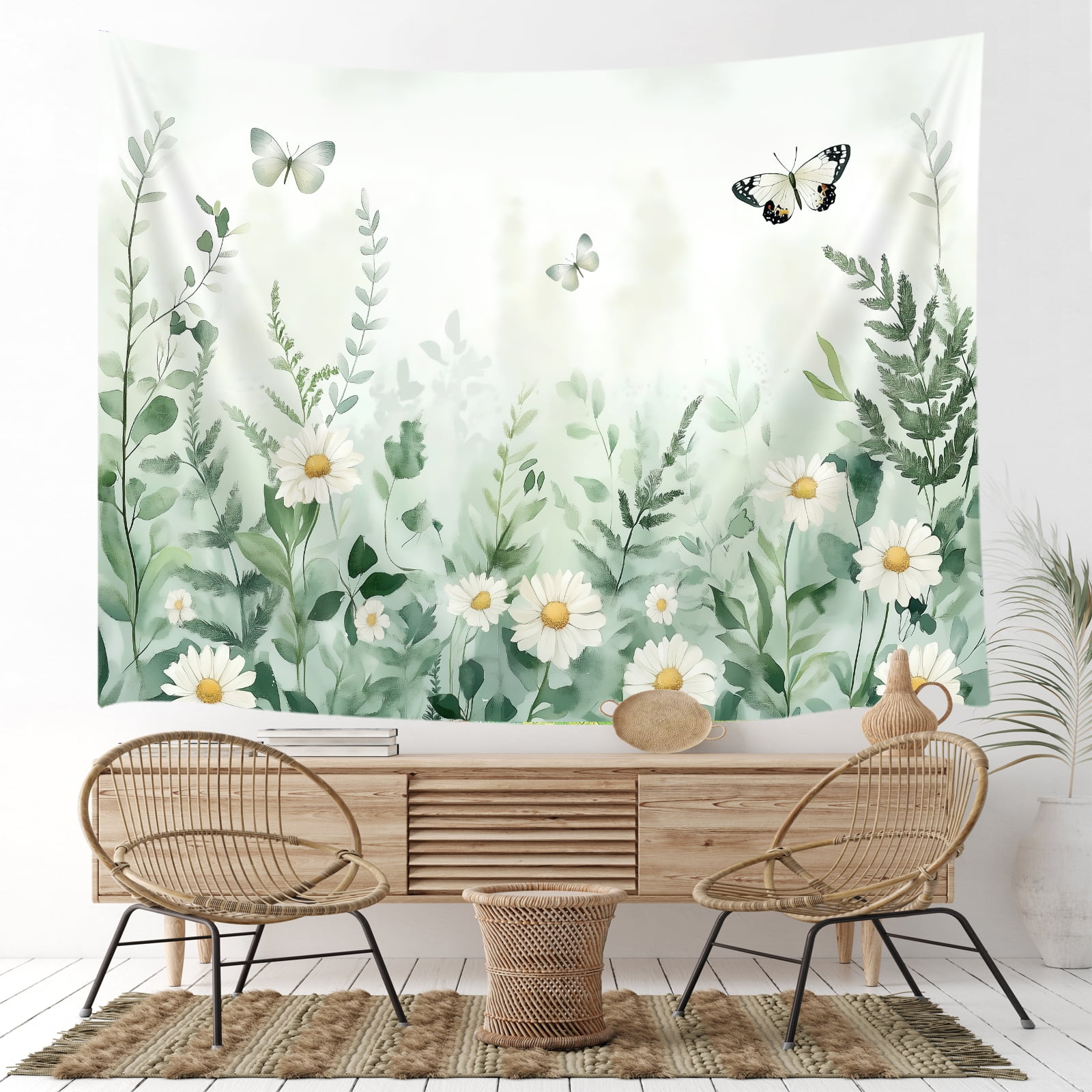 Sage Green Leaf Tapestry Wall Hanging Eucalyptus Leaves Tropical Plant ...