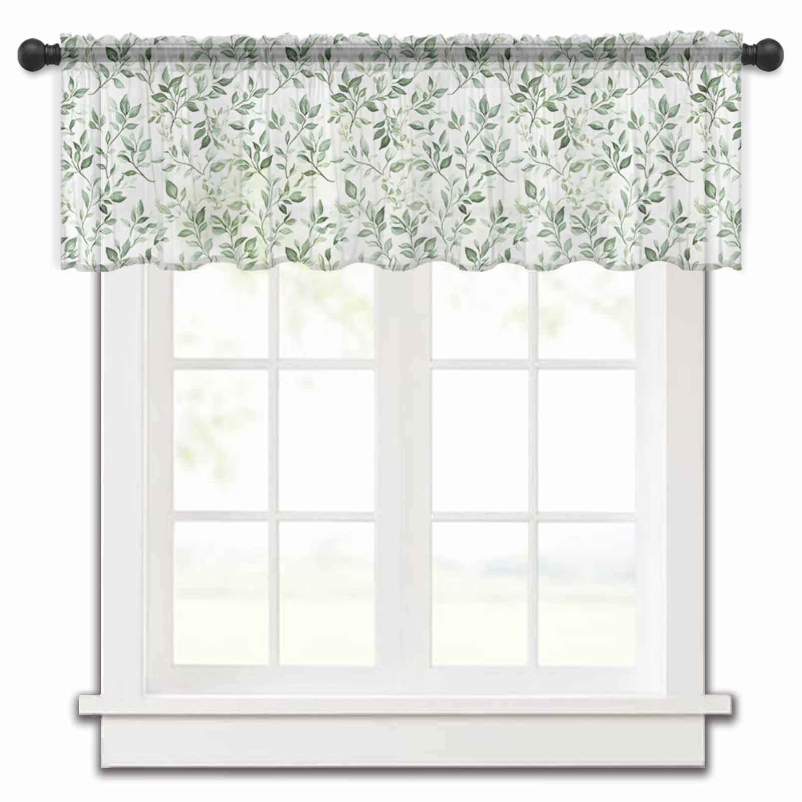 Sage Green Leaf Valance Curtains for Kitchen/Living Room/Bathroom ...