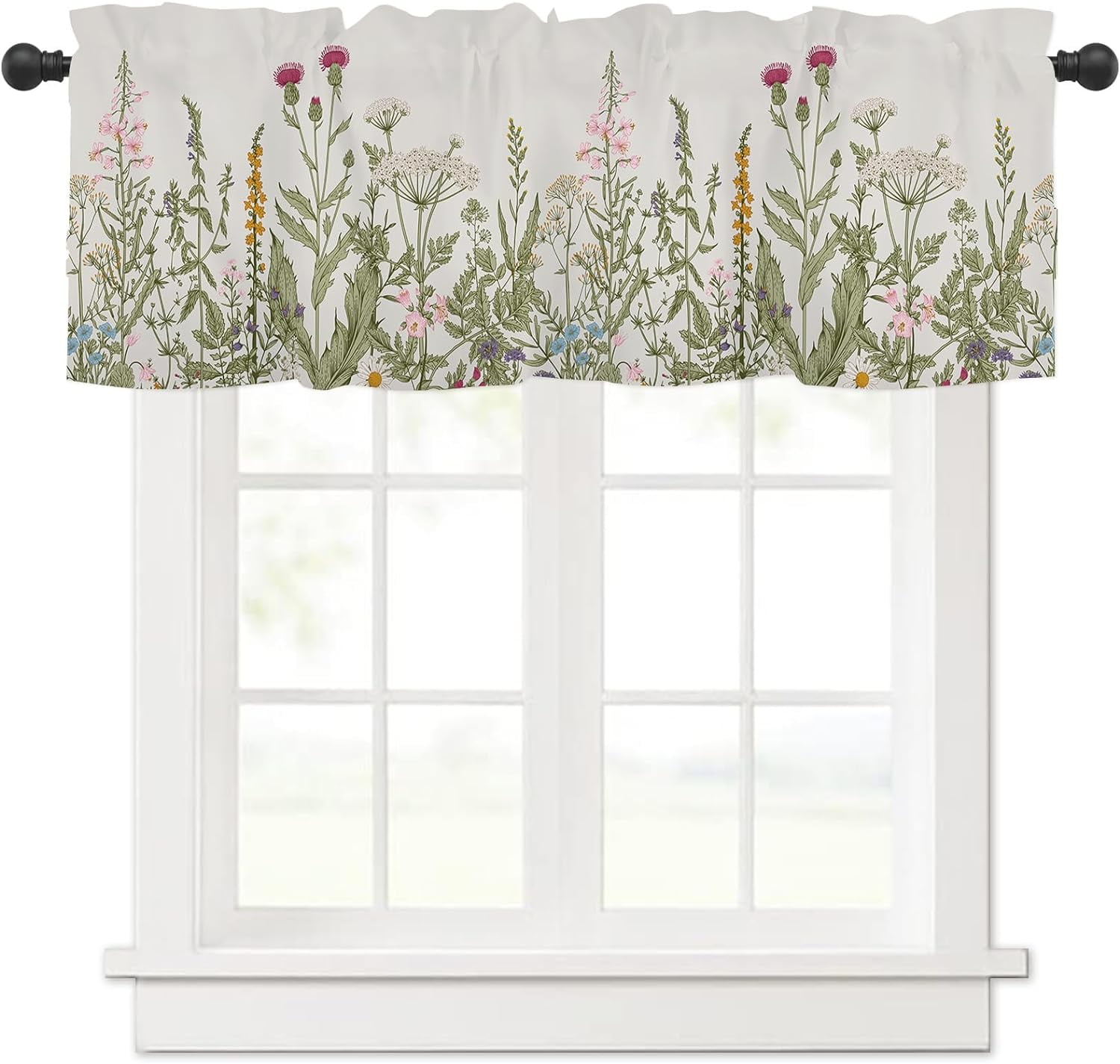 Sage Green Leaf Wildflower Kitchen Curtains Valances for Windows Spring ...