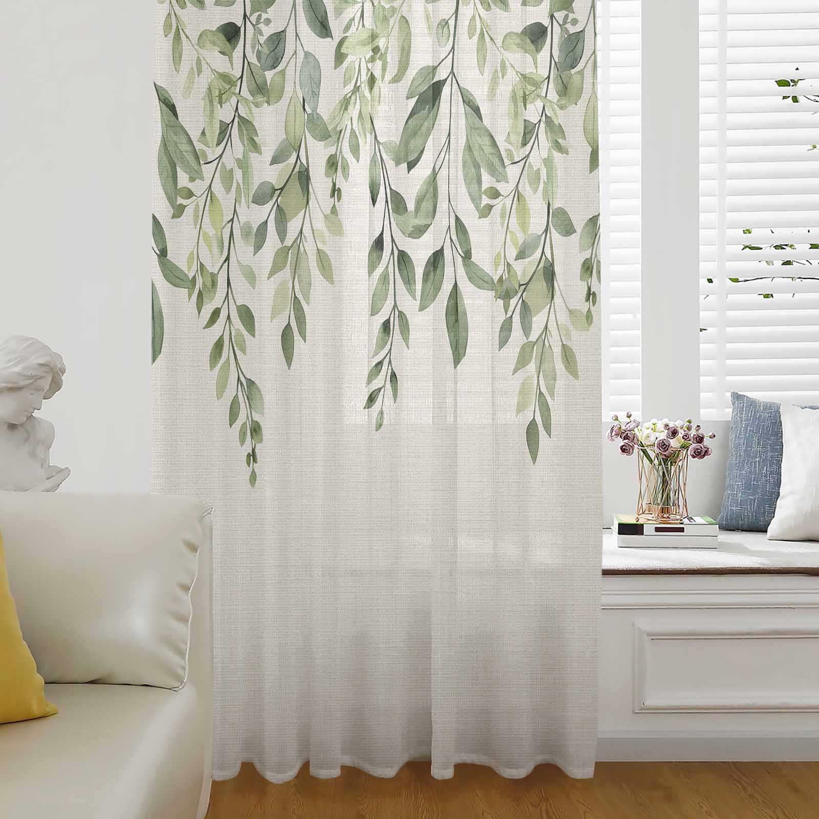 Sage Green Leaf Window Curtain 72 Inches Long,Rustic Country Eucalyptus ...