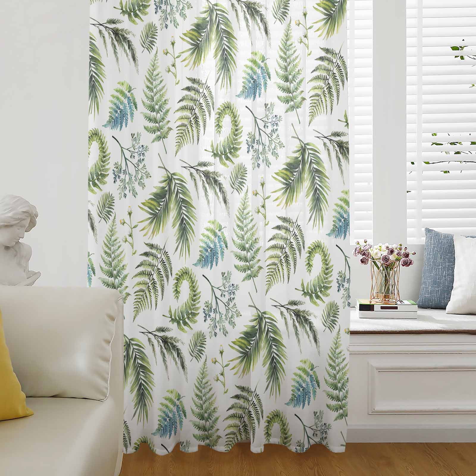 Sage Green Leaf Window Curtain 72 Inches Long,Vintage Botanical Ferns ...