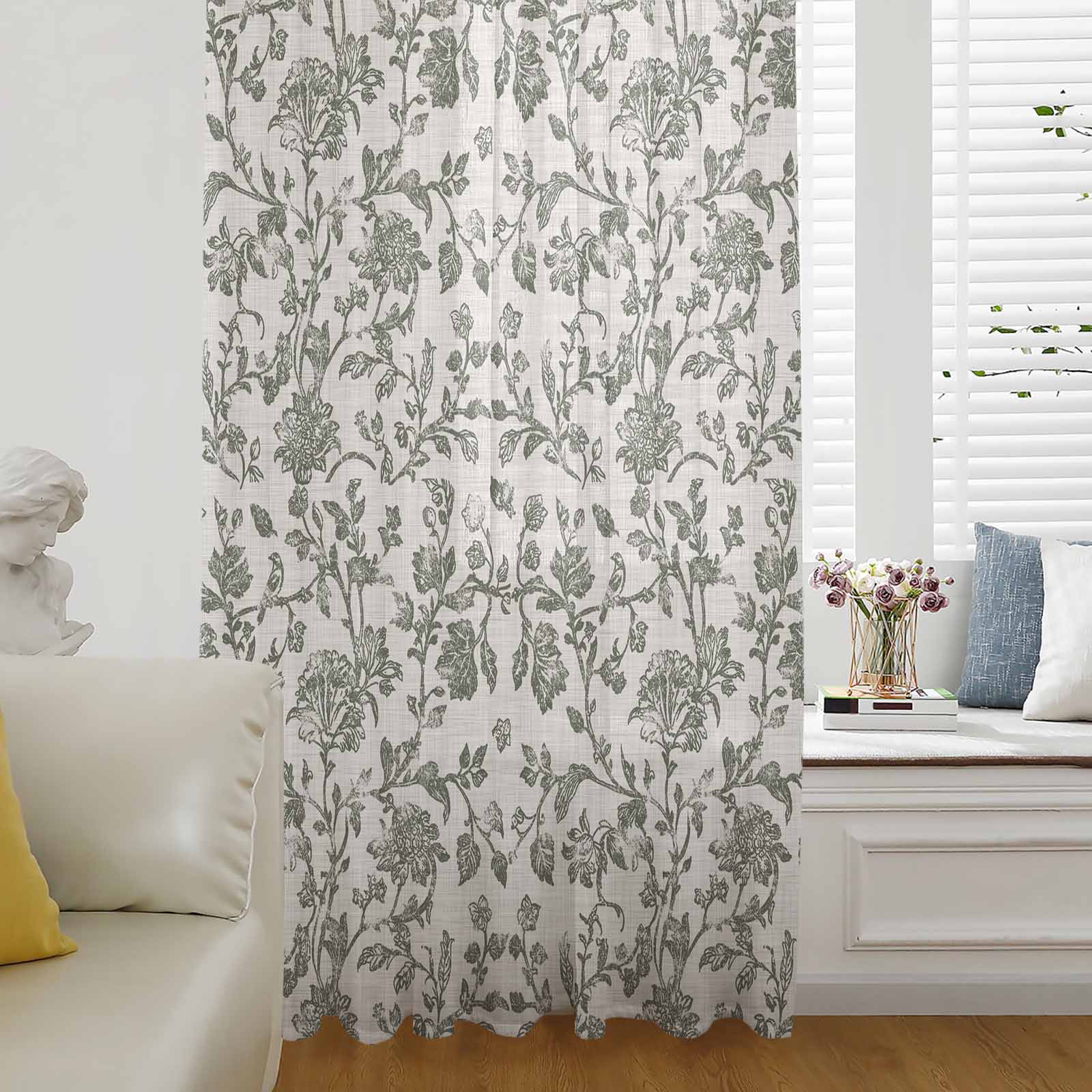 Sage Green Leaf Window Curtain 96 Inches Long,Retro Farmhouse Plant ...