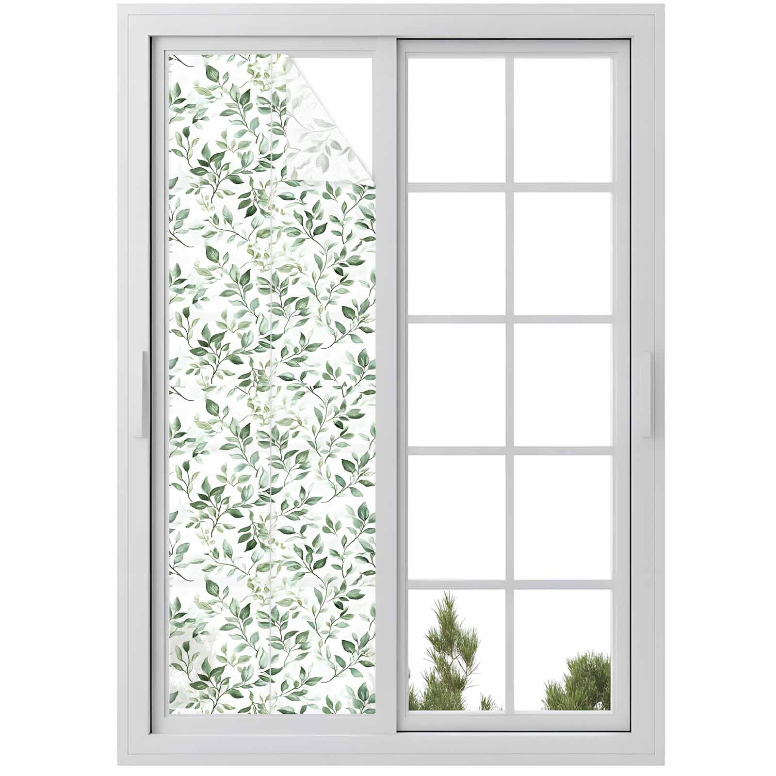 Sage Green Leaf Window Privacy Film, Country Eucalyptus Nature Plant ...
