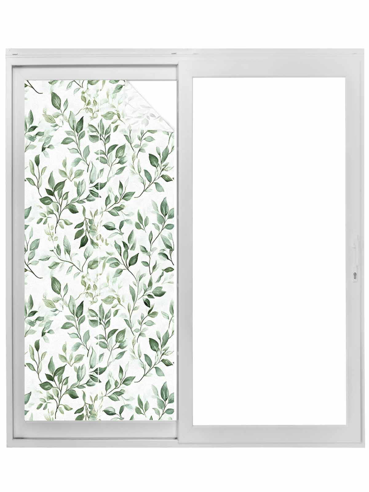 Sage Green Leaf Window Privacy Film, Country Eucalyptus Nature Plant ...