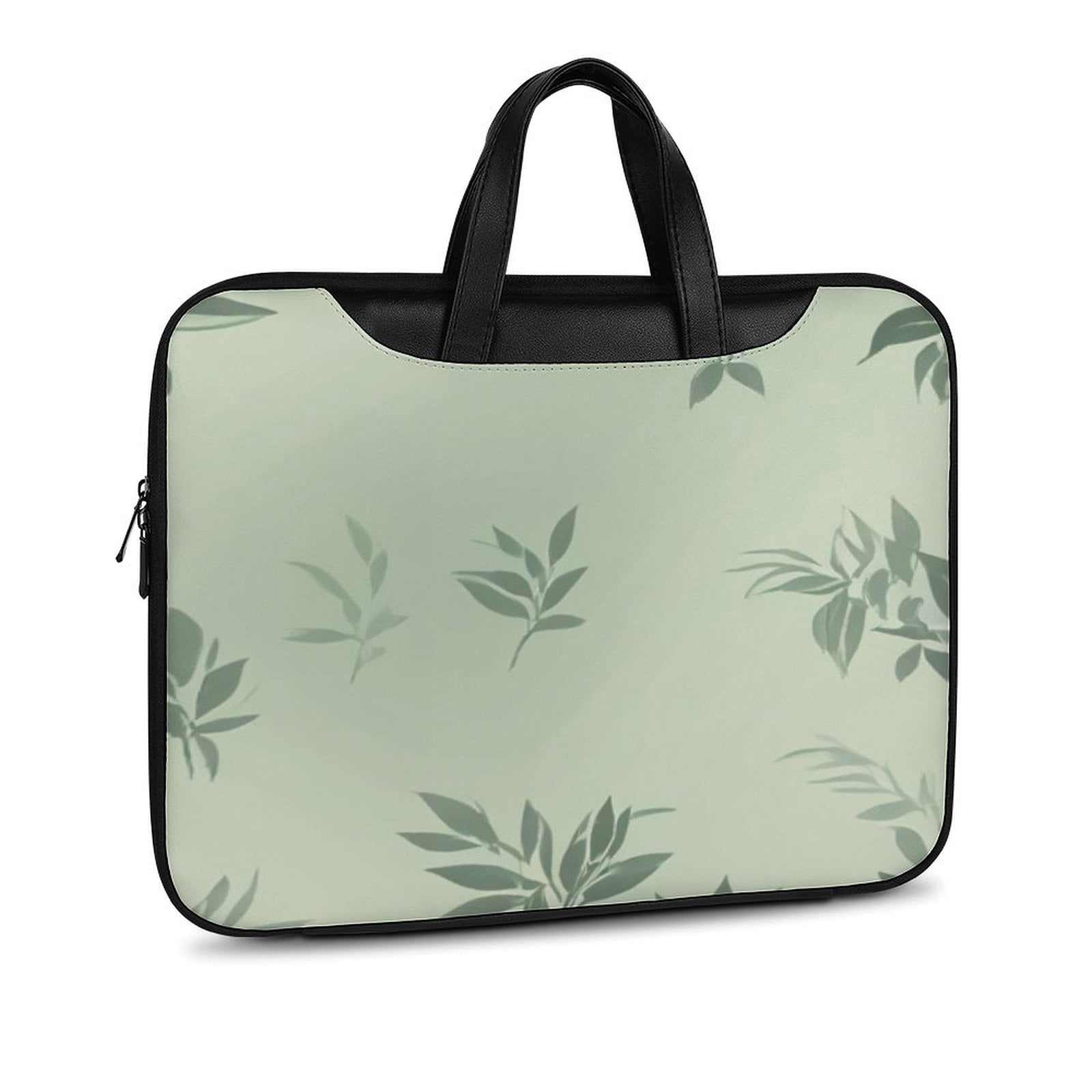 Sage Green Leave PU Leather Laptop Bag Women Man Office Notebook Travel ...