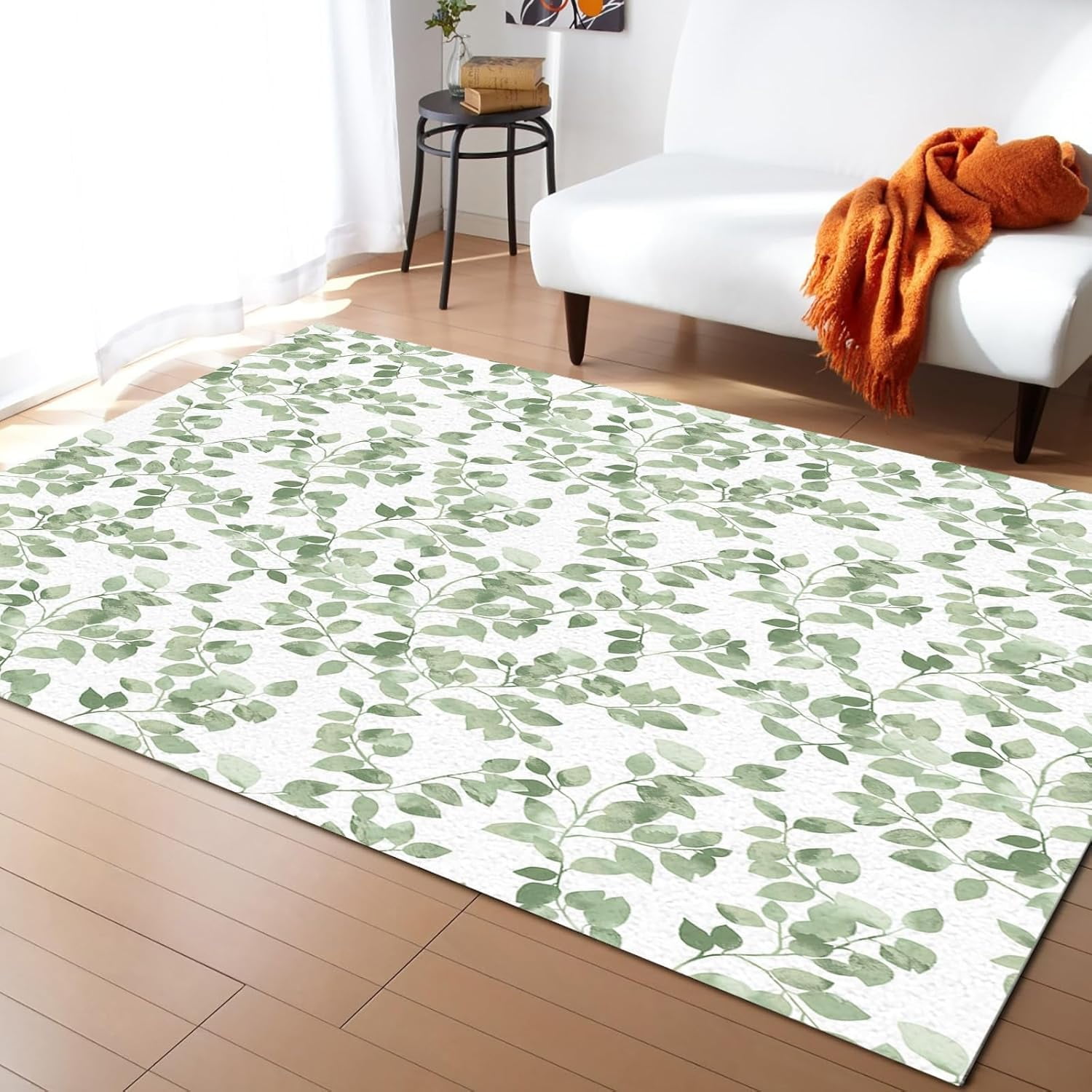 Sage Green Leaves Area Rug for Living Room Rectangular Indoor Carpet ...