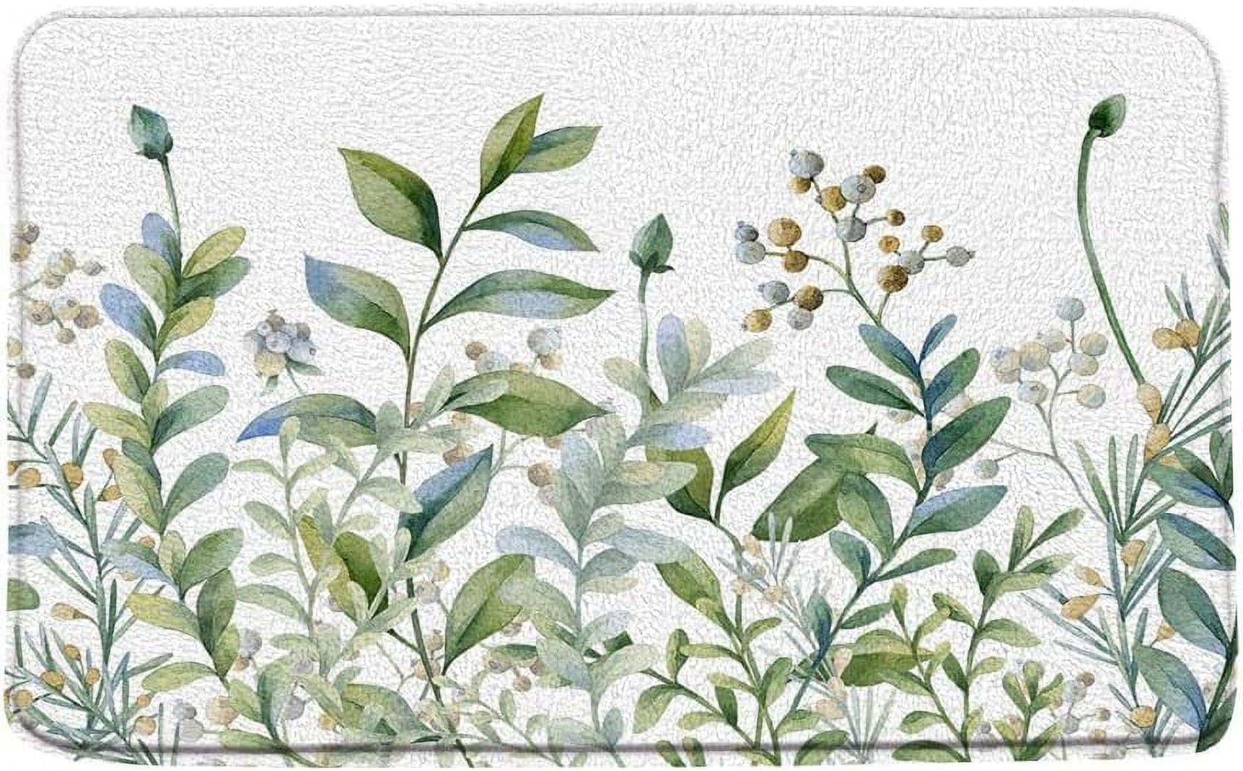 Sage Green Leaves Bath Mat Watercolor Plant Eucalyptus Leaves Floral ...