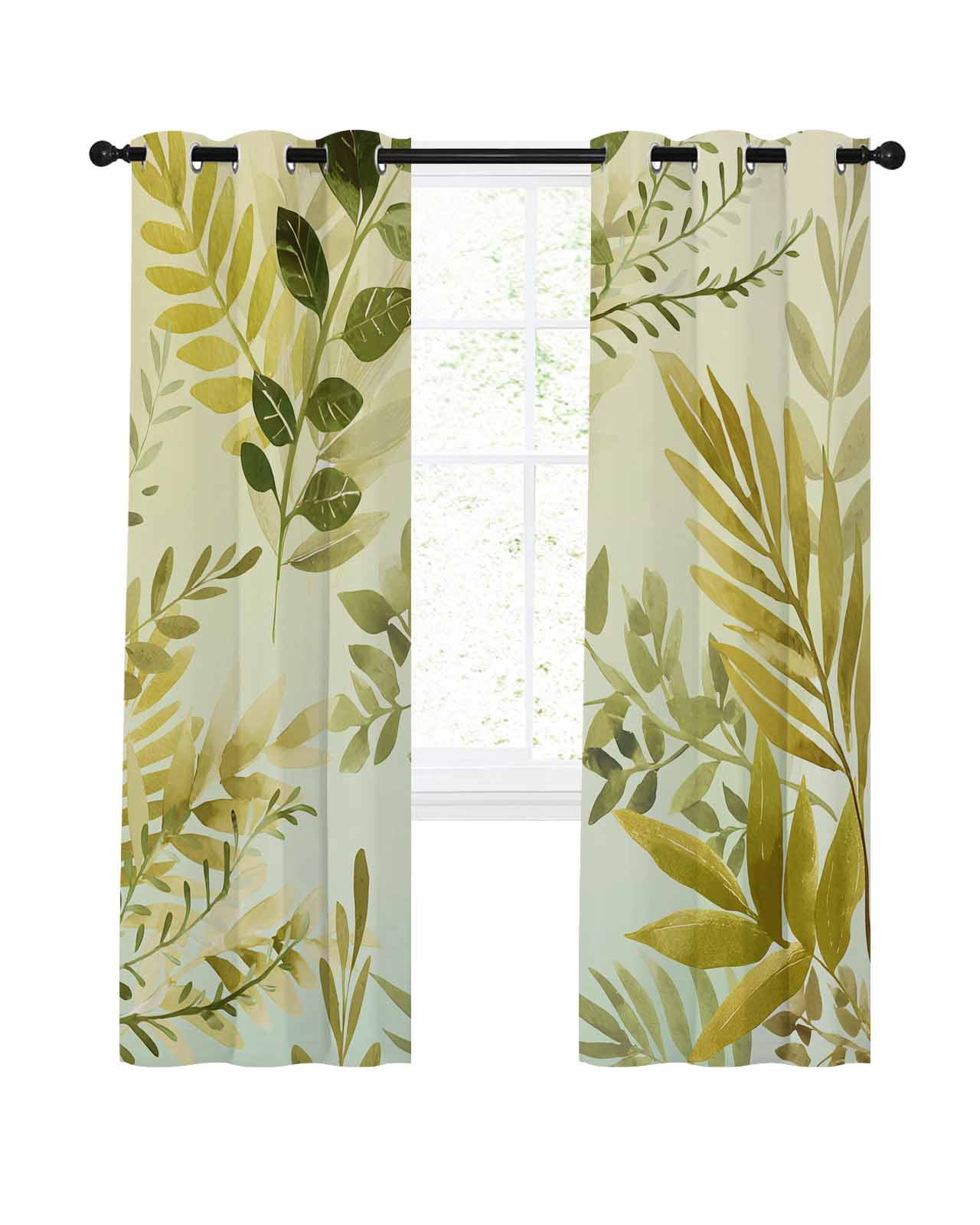 Sage Green Leaves Blackout Curtains 54 Inches Length, Summer Botanical ...