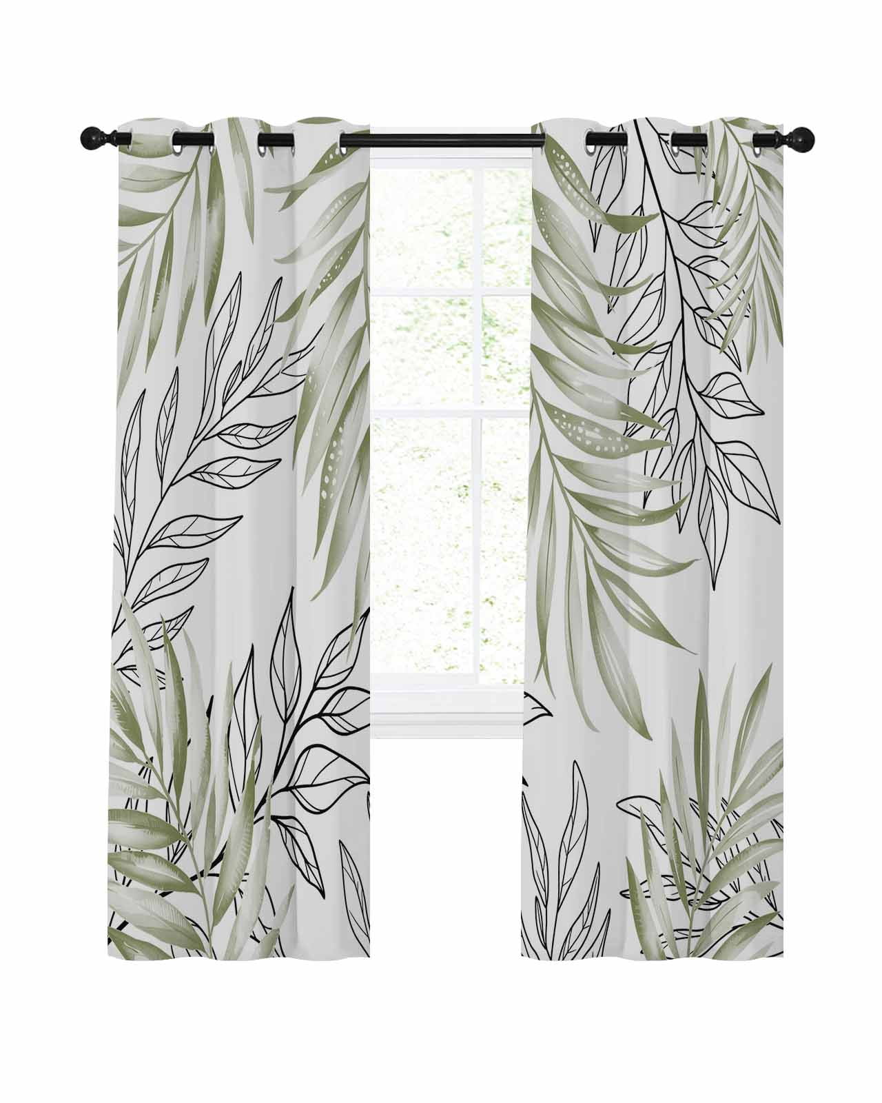 Sage Green Leaves Blackout Curtains 96 Inches Long for Bedroom,Abstract ...