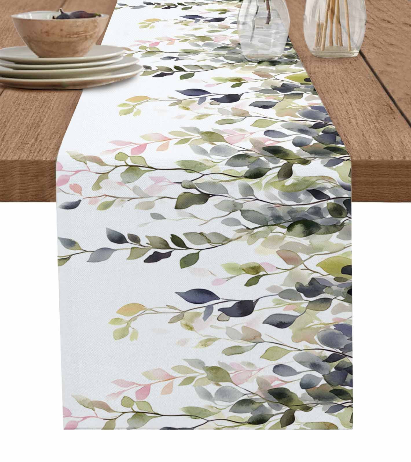 Sage Green Leaves Burlap Cotton Table Runner 13x48 Inches Long ...