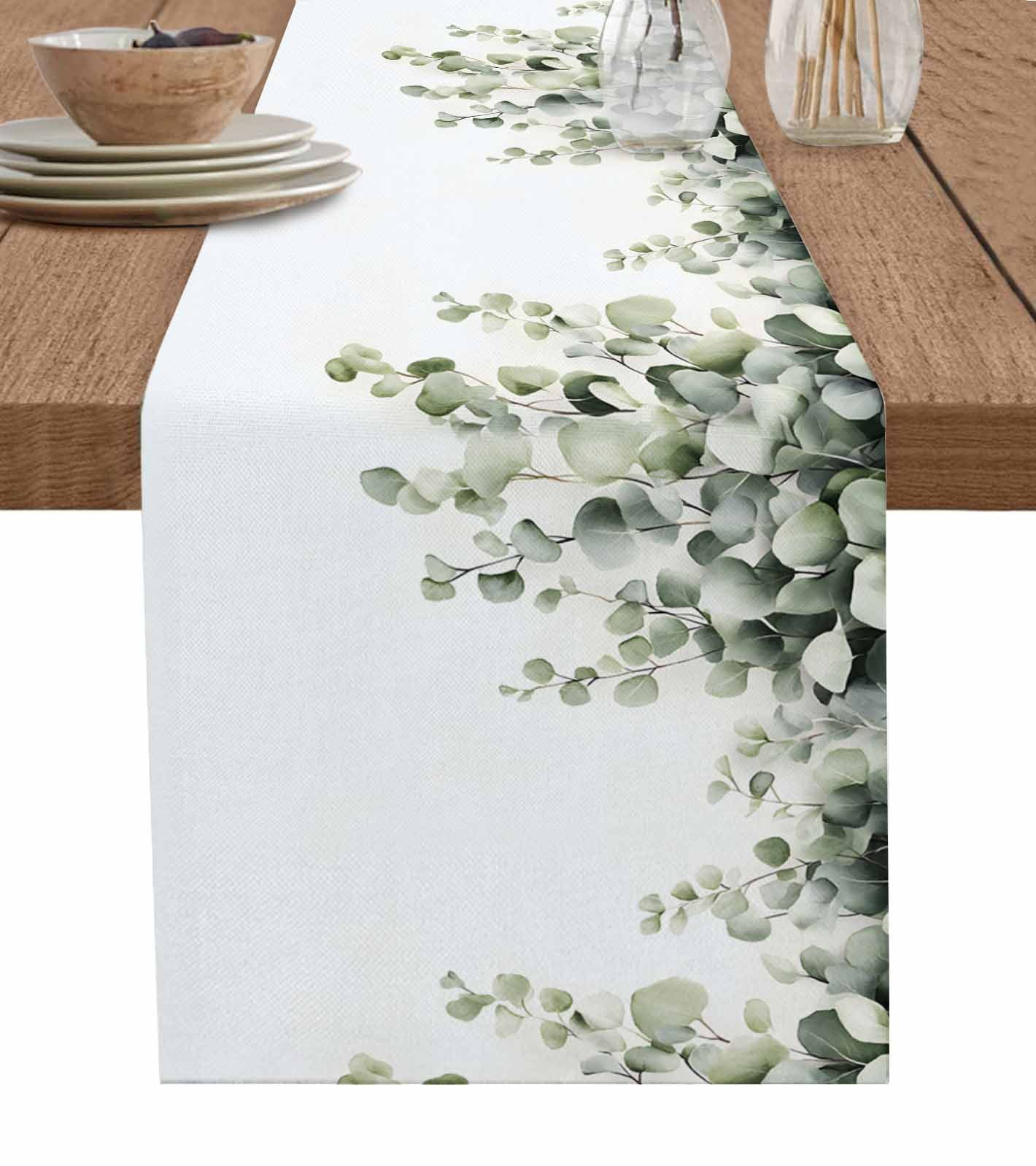 Sage Green Leaves Burlap Cotton Table Runner 18x72 Inches Long ...