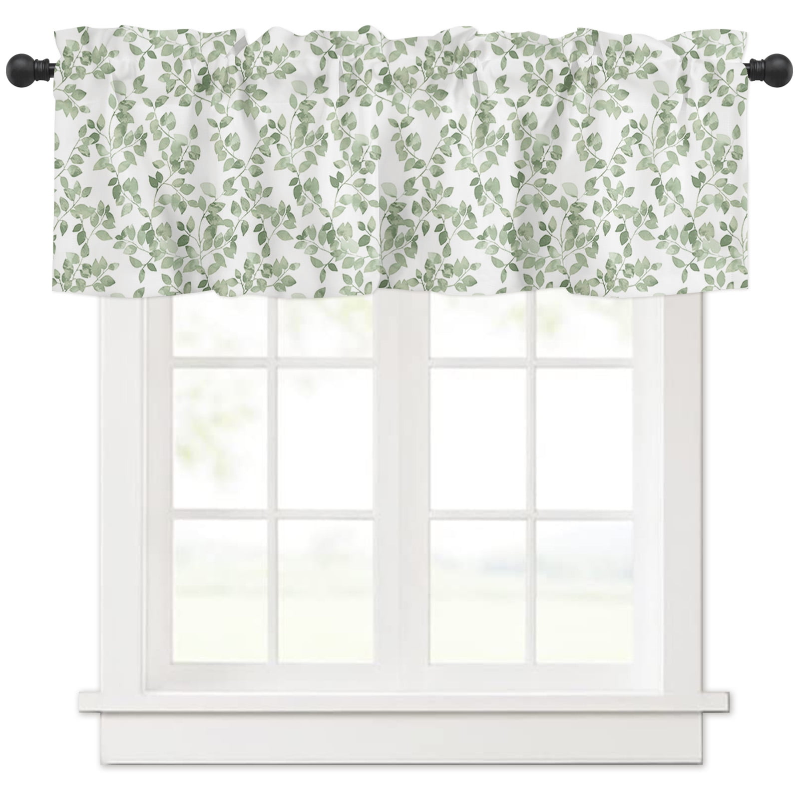 Sage Green Leaves Curtain Valance for Windows/Living Room/Kitchen ...