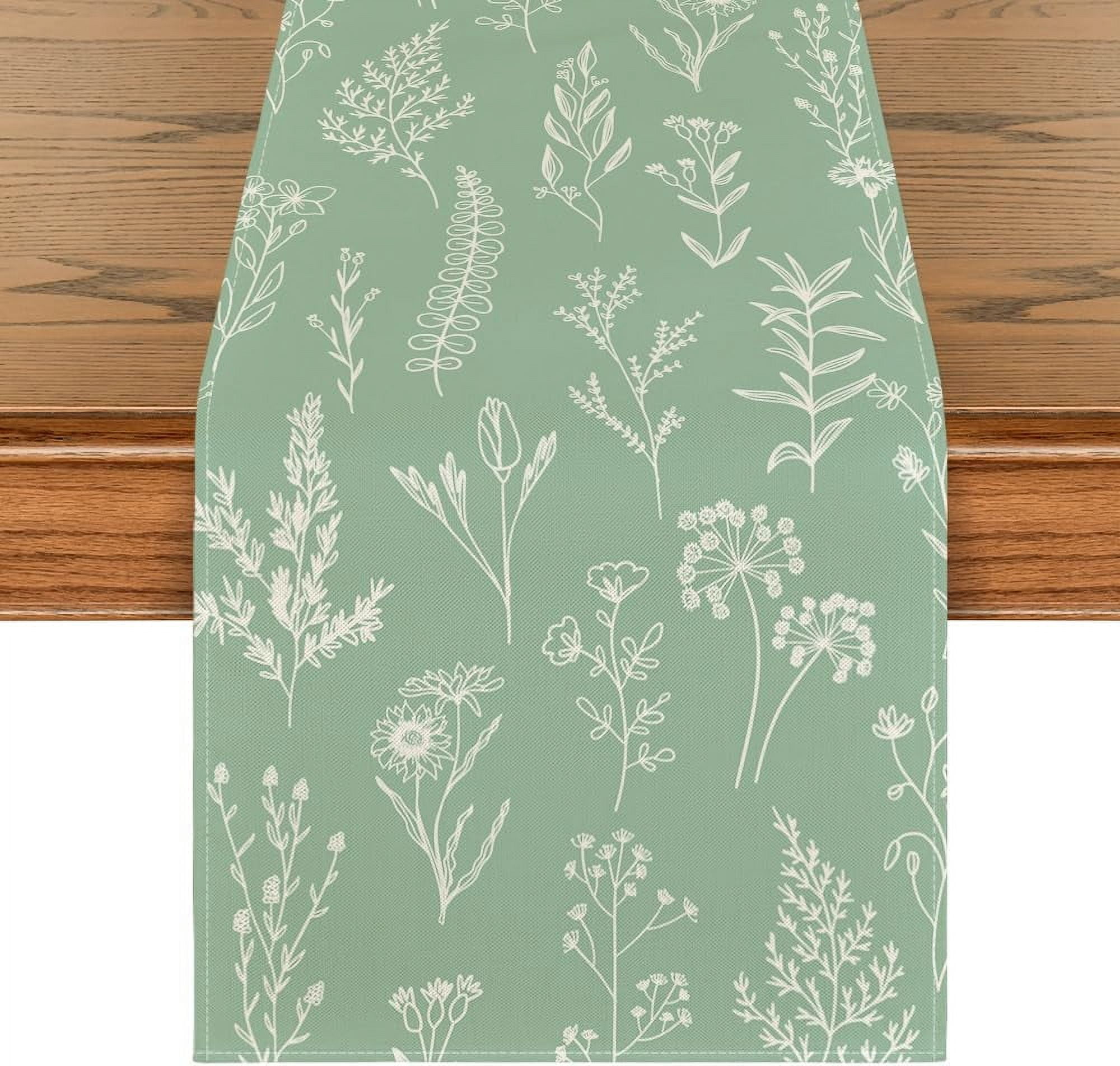 Sage Green Leaves Flowers Linen Table Runners Wedding ration Reusable ...