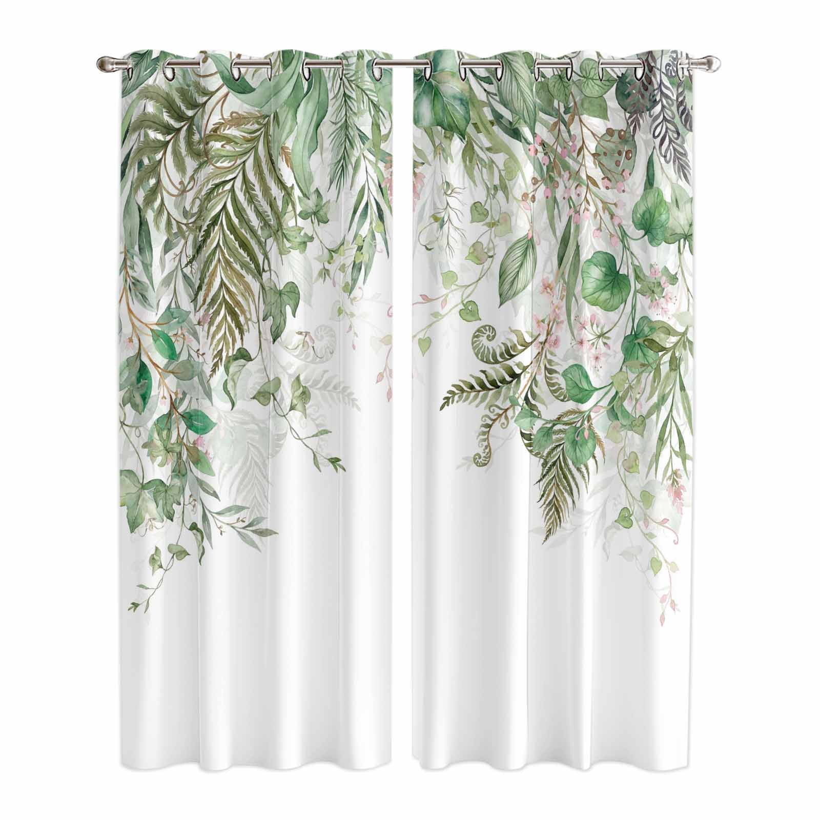 Sage Green Leaves Kitchen Curtains Window Panels, Weeping Spring Floral ...