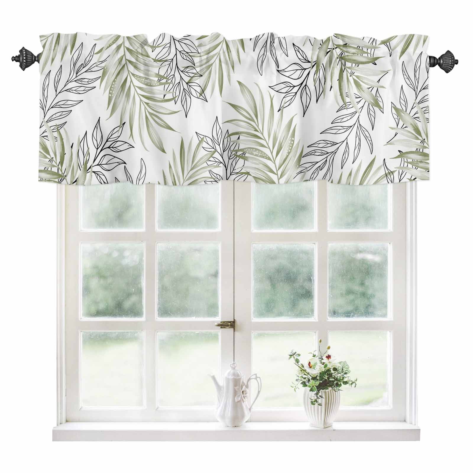 Sage Green Leaves Kitchen Valances for Windows 54x18 Inch Kitchen ...