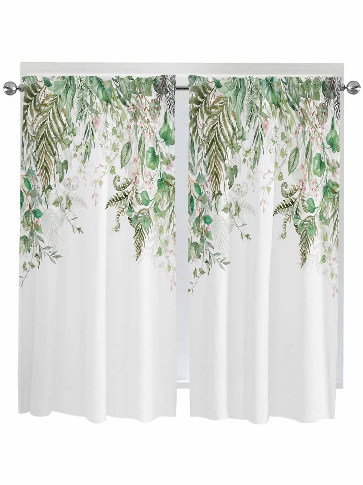Sage Green Leaves Living Room Curtains 2 Panel, Weeping Spring Floral ...