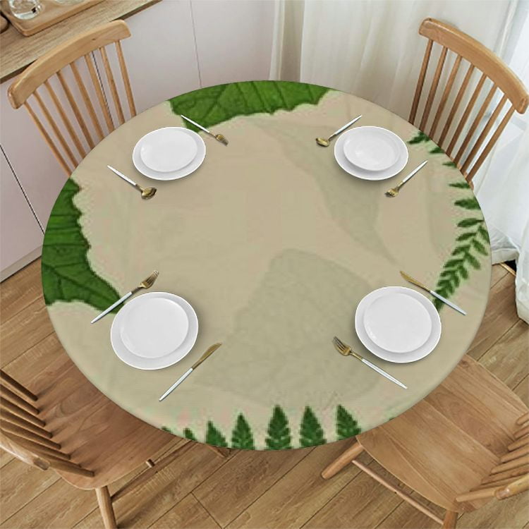 Sage Green Leaves Round Waterproof Table Cover Fitted Tablecloth ...