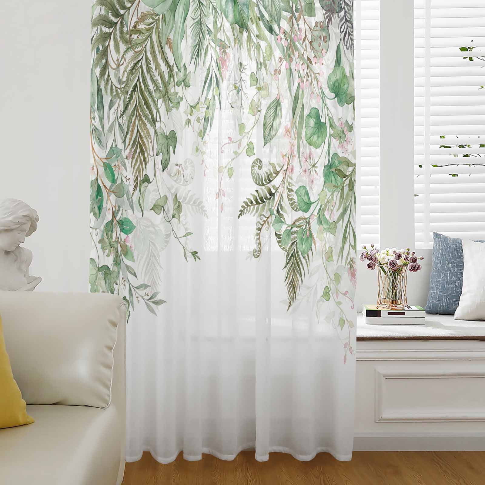 Sage Green Leaves Sheer Curtains 54 Inches Long for Living Room/Bedroom ...