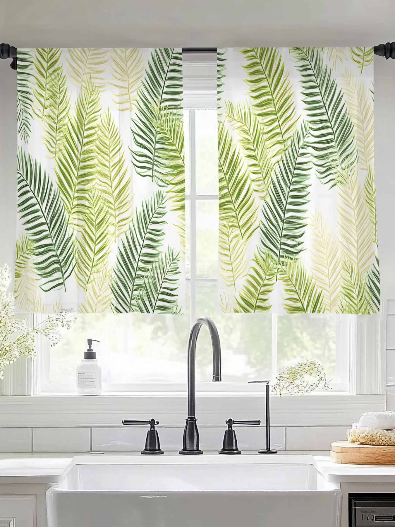 Sage Green Leaves Sheer Curtains for Living Room Bedroom Summer ...
