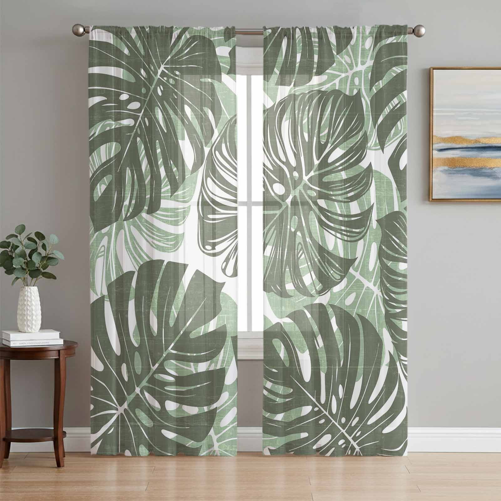 Sage Green Leaves Sheer Curtains for Living Room Bedroom Summer ...
