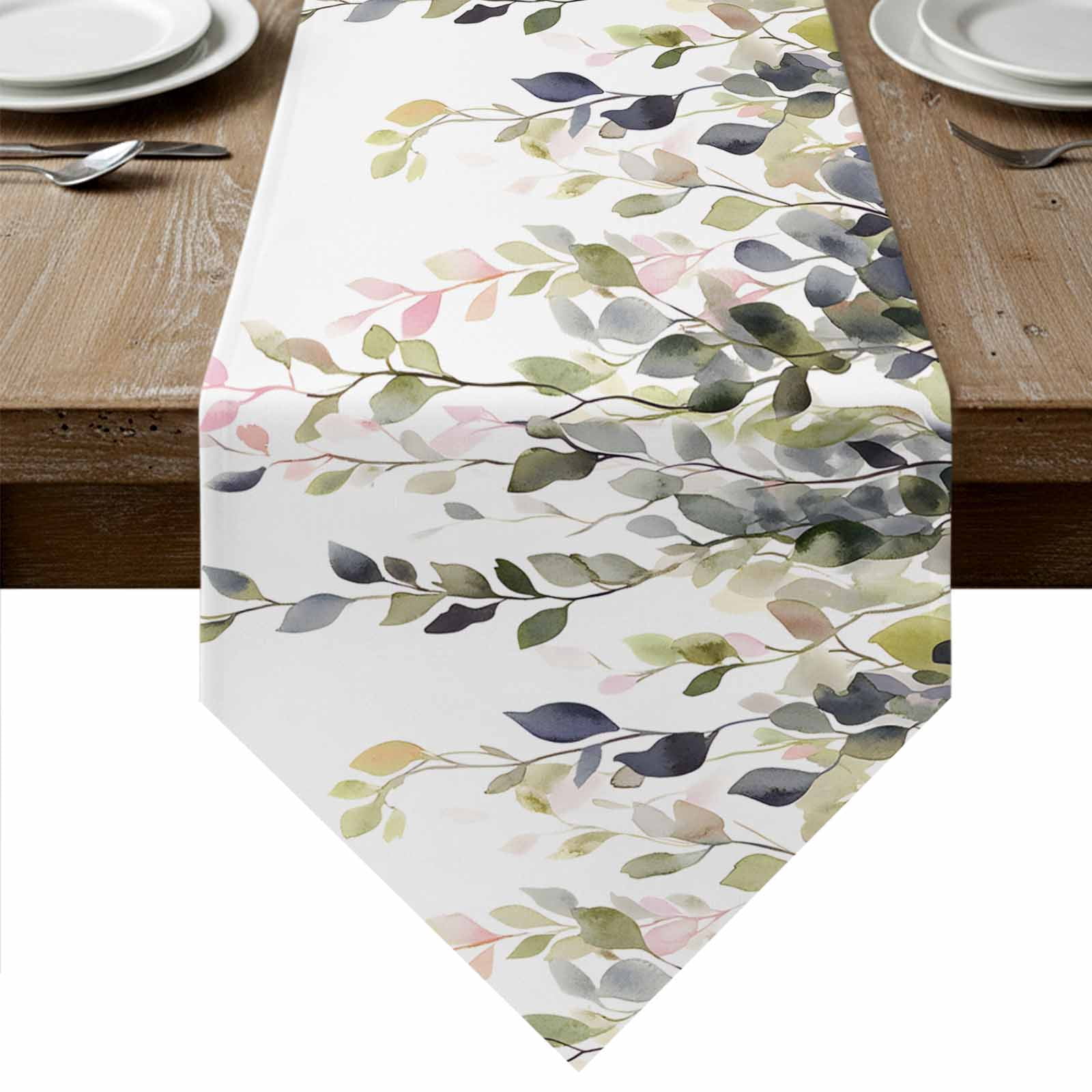 Sage Green Leaves Table Runner Linen Burlap Table Runner 120 Inches ...