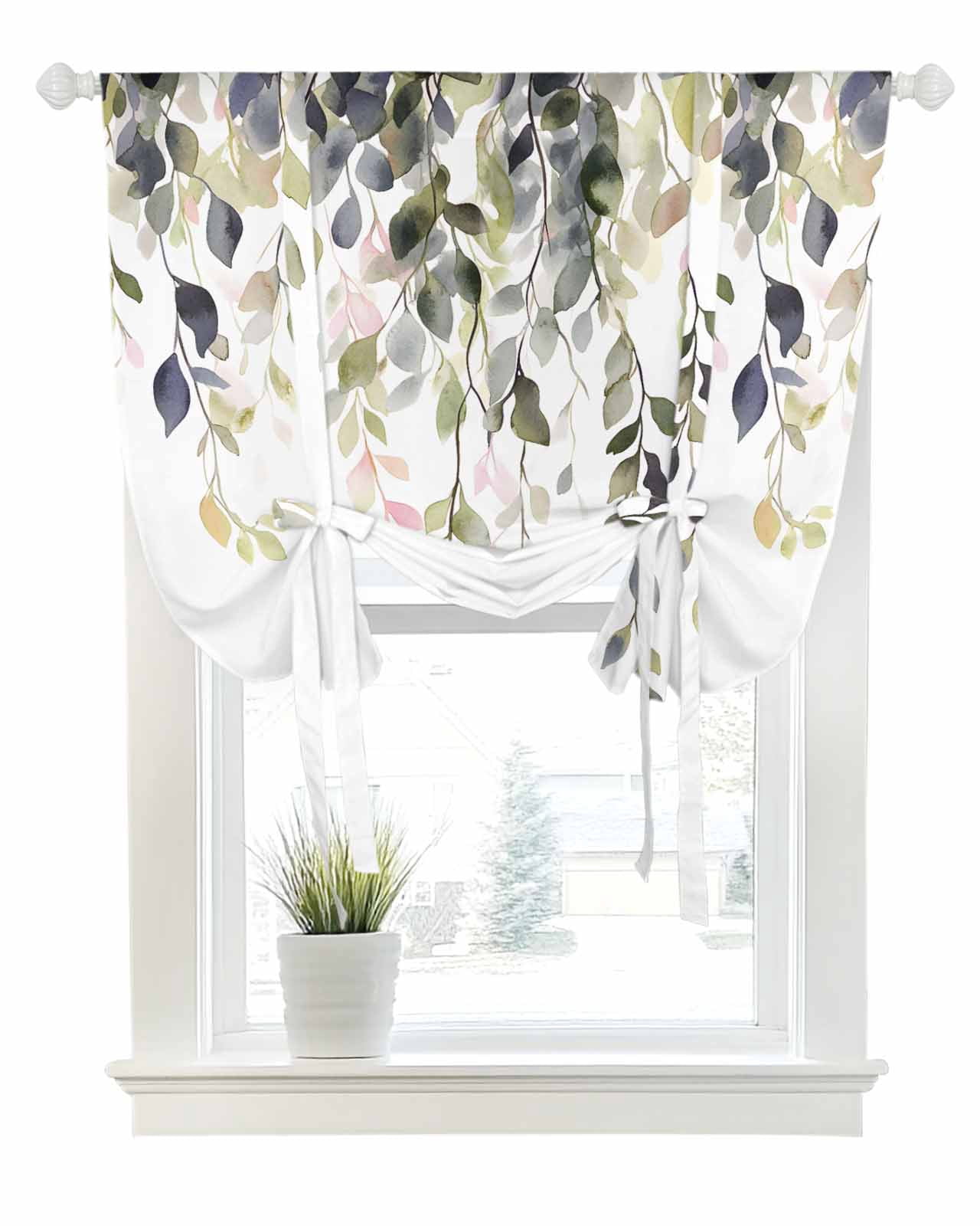 Sage Green Leaves Tie Up Curtains for Window, Thermal Insulted Balloon ...