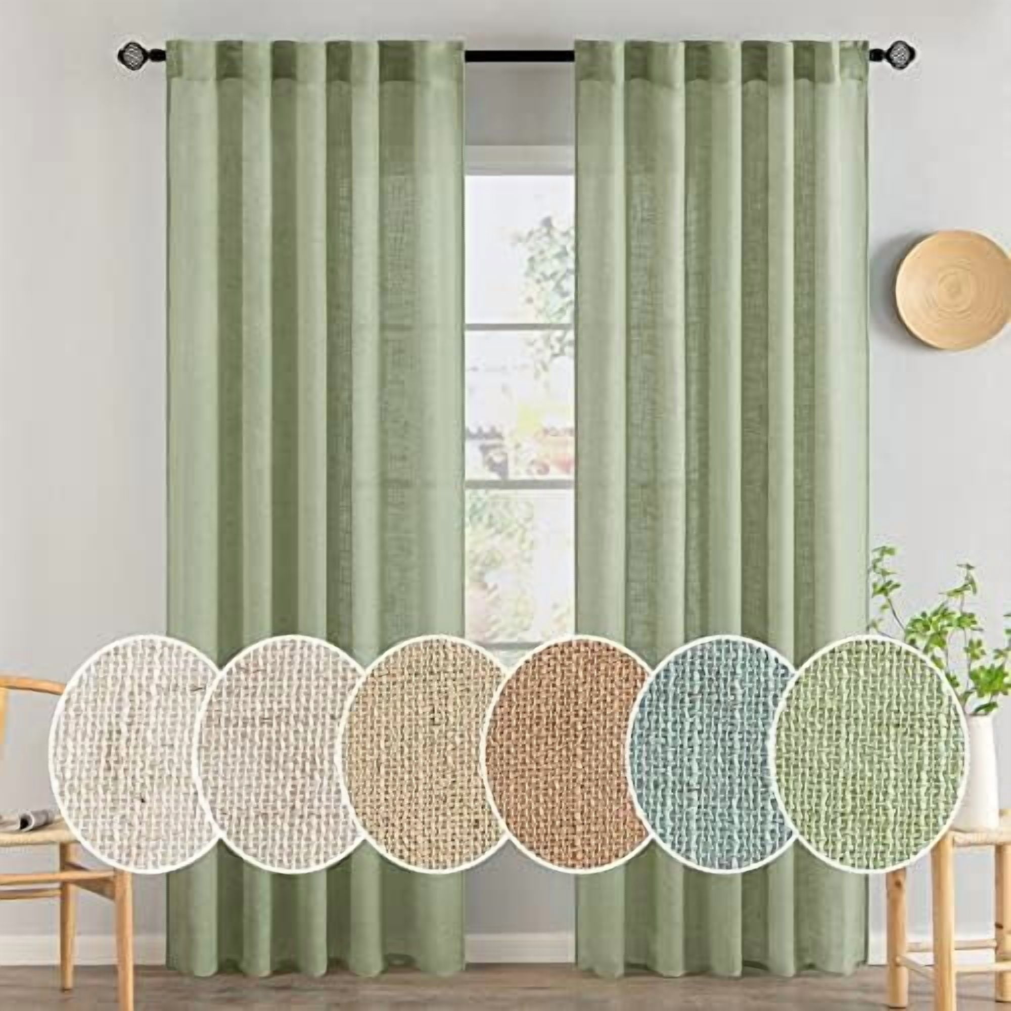 Sage Green Linen Curtains 84 Inch Length for Bedroom Living Room, Soft ...