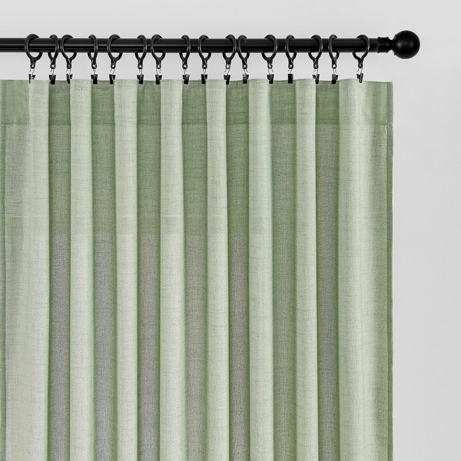 Sage Green Linen Curtains 90 Inch Long for Living Room Bedroom 2 Panels Linen Semi Sheer Drapes ...