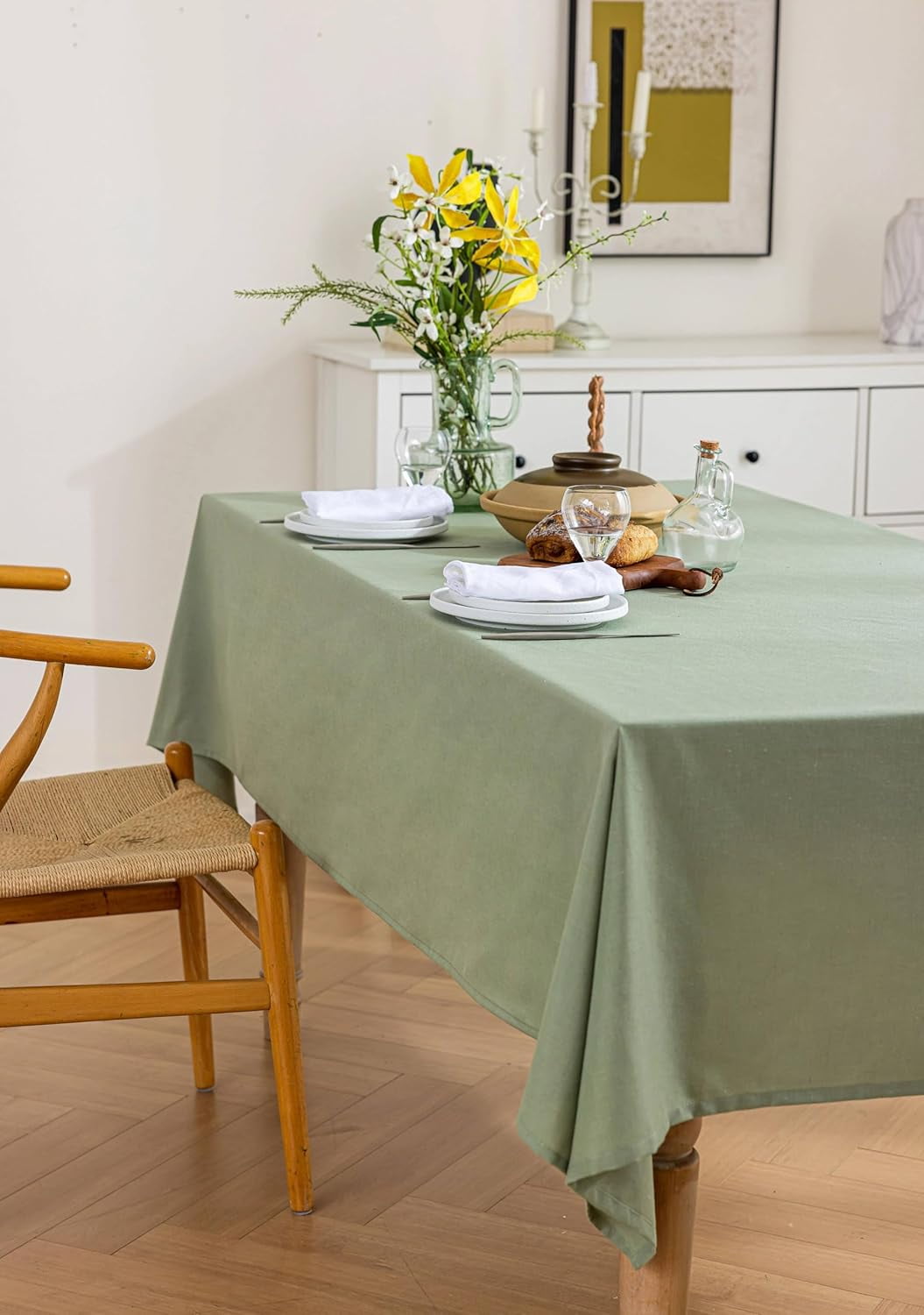Sage Green Linen Table Cloths for 6 Foot Rectangle Tables Farmhouse ...