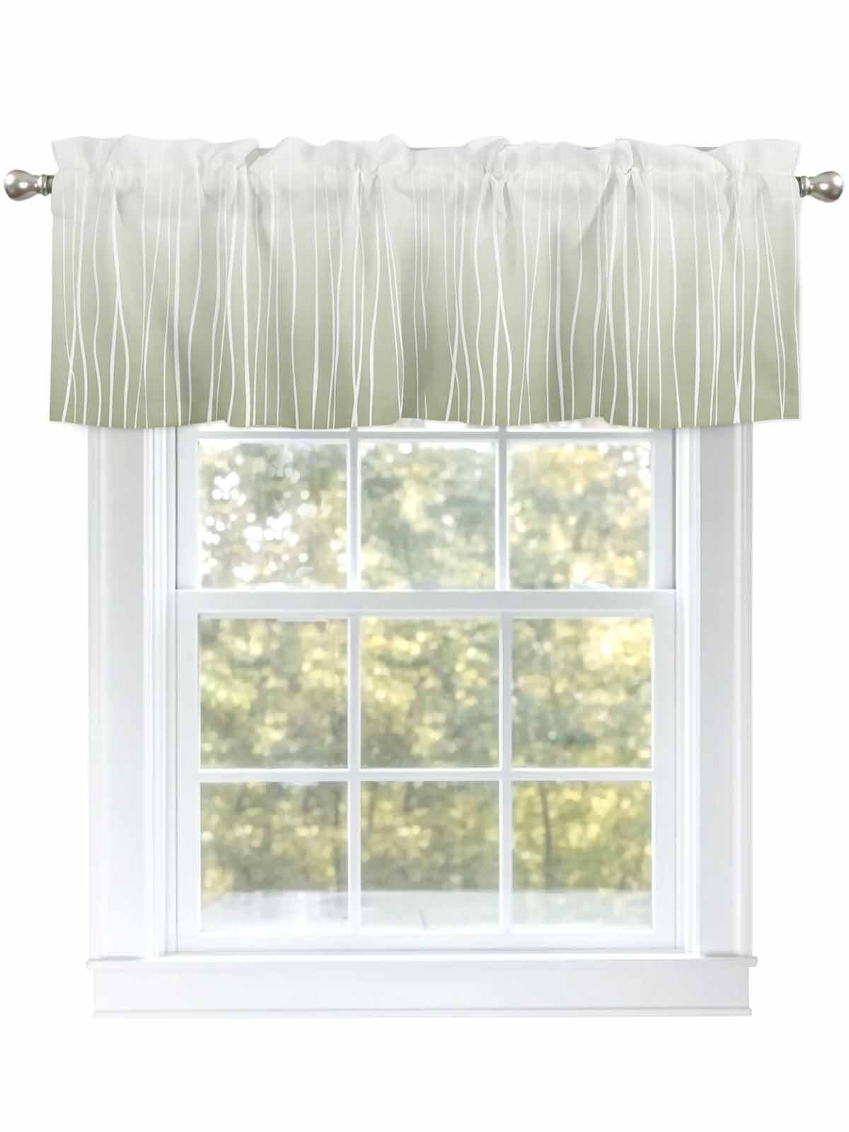 Sage Green Lines Valances for Windows, Rod Pocket Kitchen Valance ...