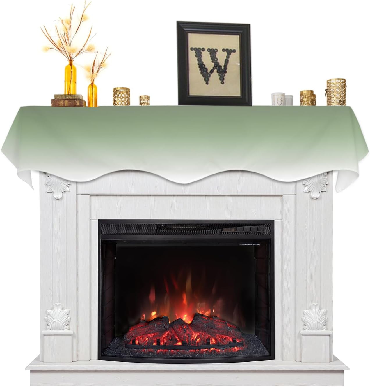 Sage Green Mantle Scarf for Fireplace Green and White Gradient ...