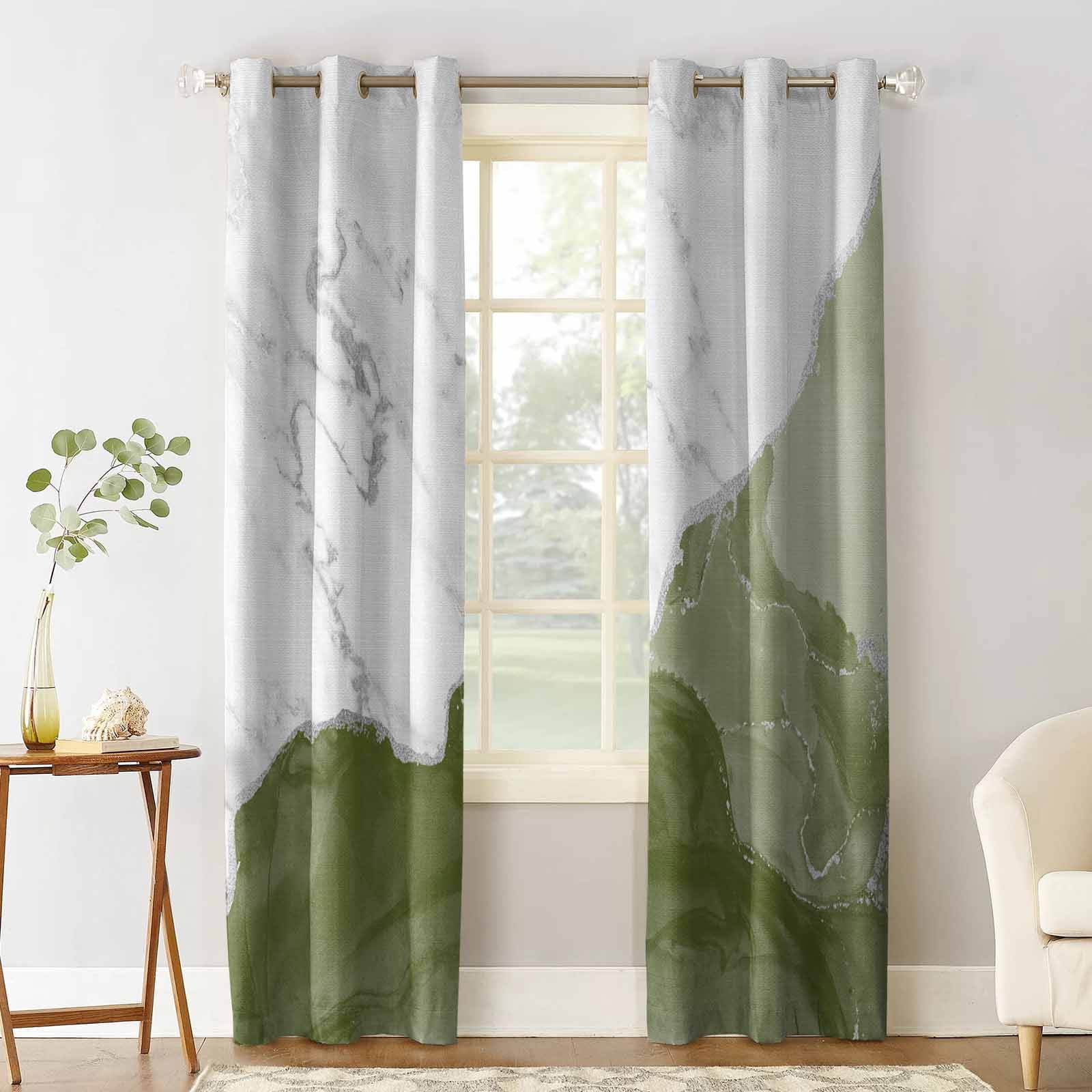 Sage Green Marble Blackout Curtains 54 Inches Length, Silver Grey White ...