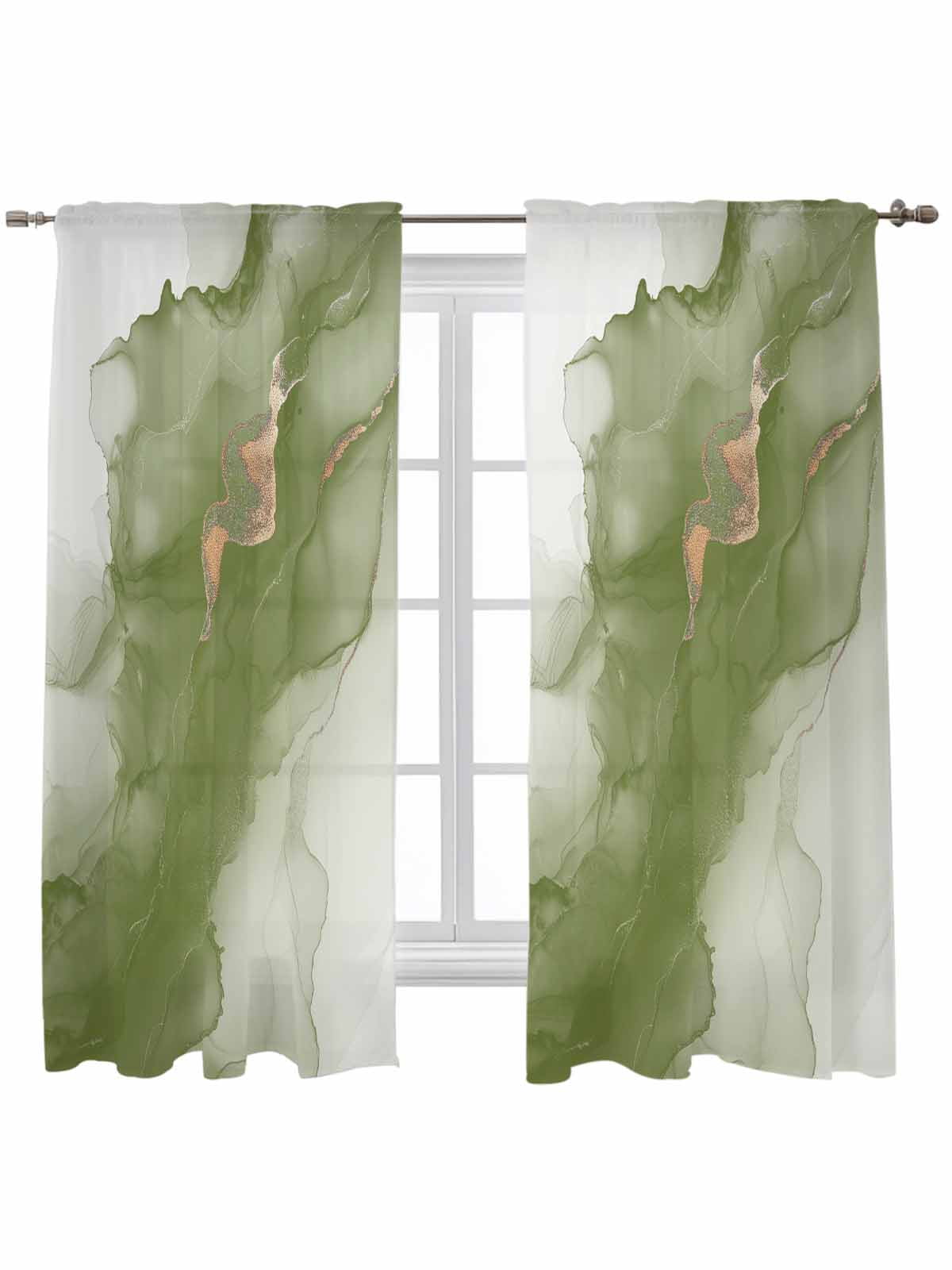 Sage Green Marble Curtains 72 Inch Length,Sheer Curtains for Bedroom ...