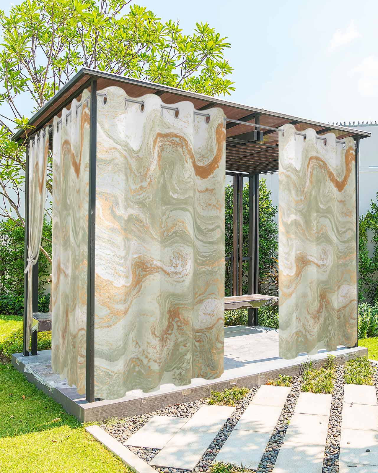 Sage Green Marble Outdoor Curtains for Patio, Contemporary Abstract ...