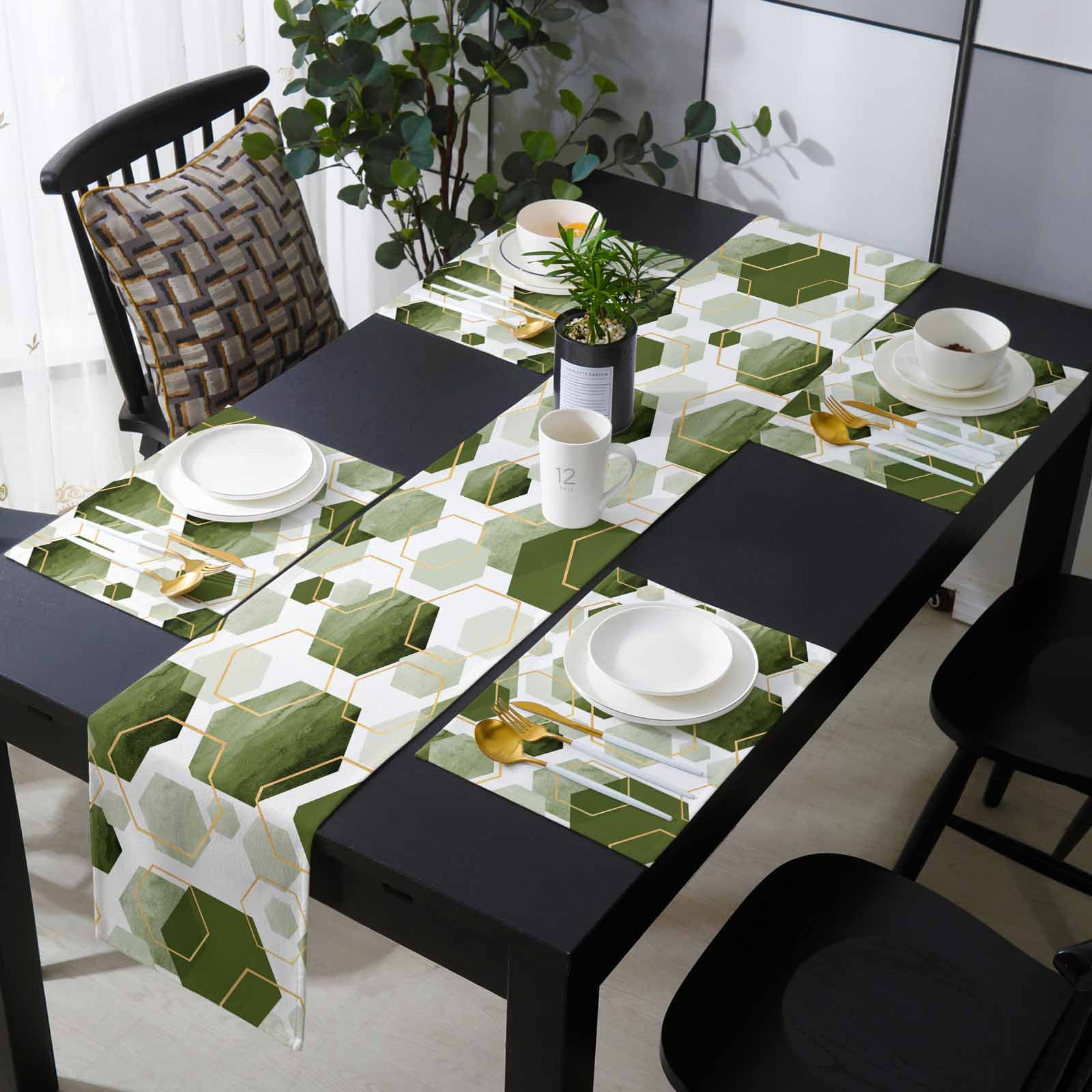 Sage Green Marble Placemats Set of 6 with 90 Inches Long Table Runners ...