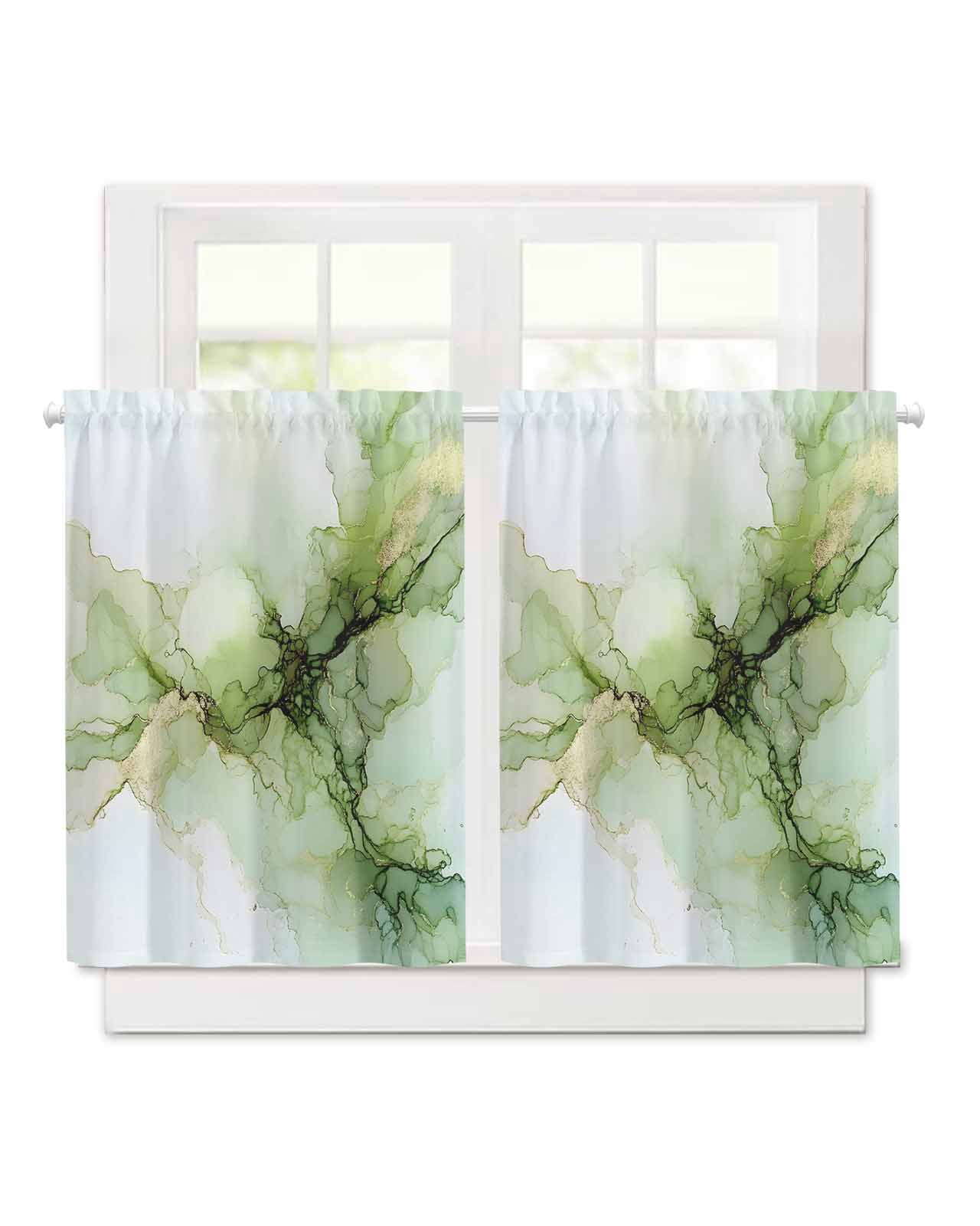 Sage Green Marble Short Blackout Curtains 45 Inch Long Green Ombre ...