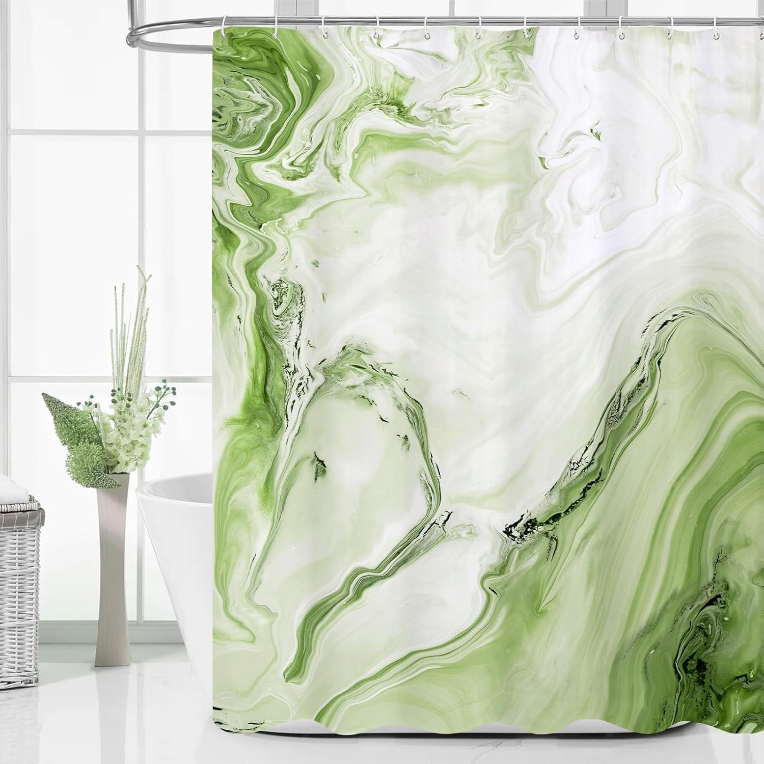 Sage Green Marble Shower Curtain, Modern Ombre Fabric Cloth Shower ...