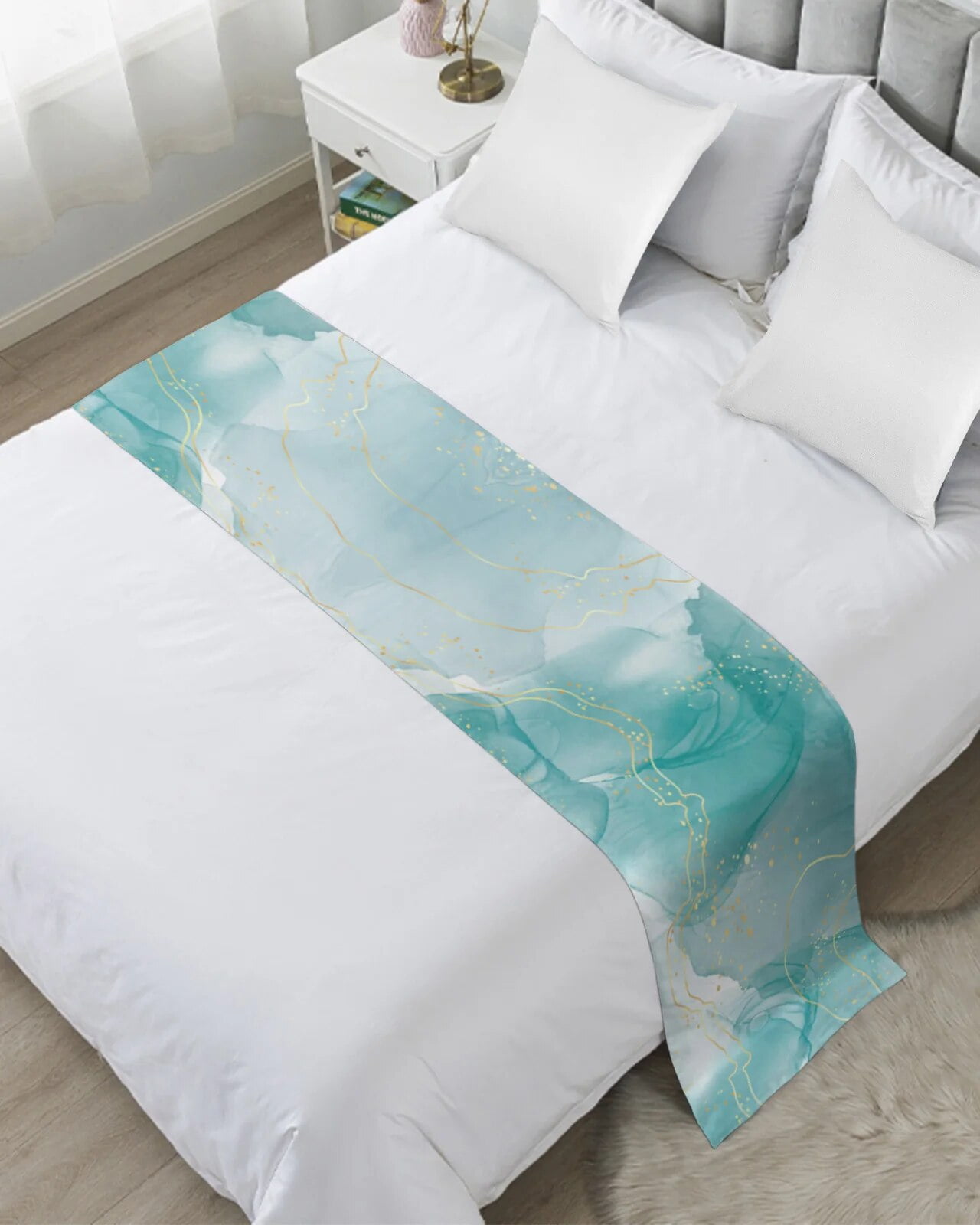 Sage Green Marble Texture Bed Runner Luxury Hotel Bed Tail Scarf ...